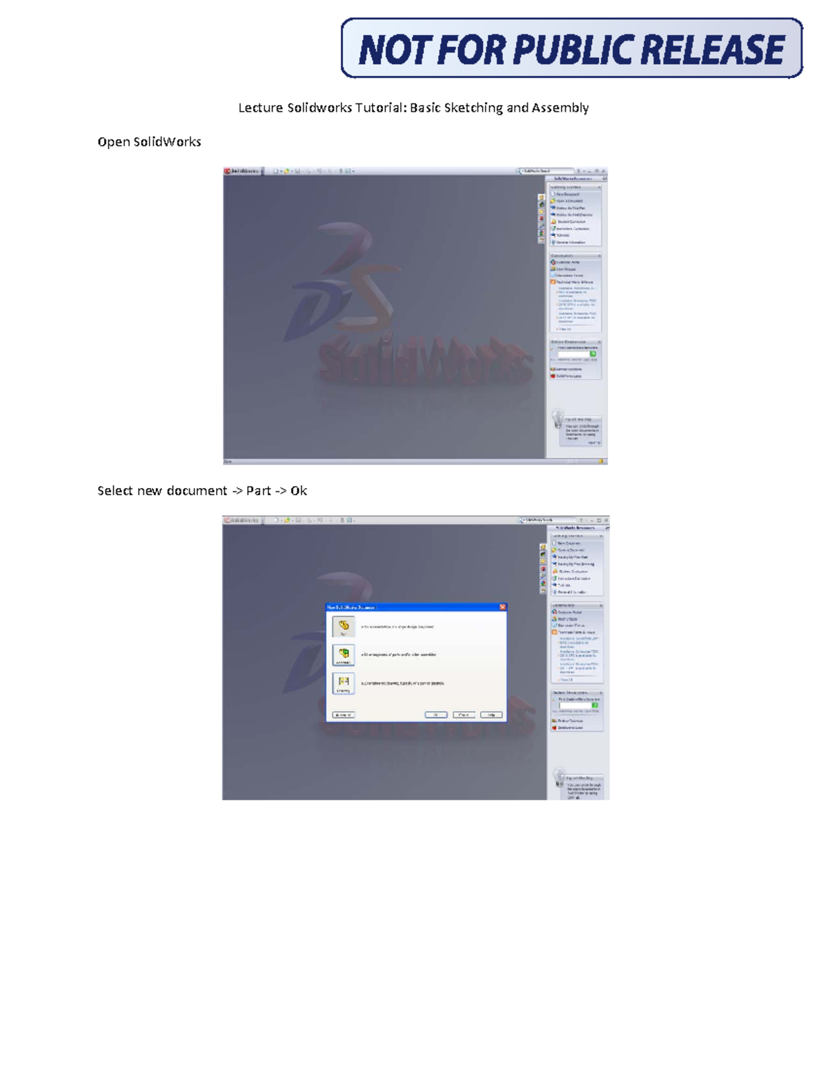 Intro to Solid Works PS1-1 - Lecture Solidworks Tutorial: Basic ...