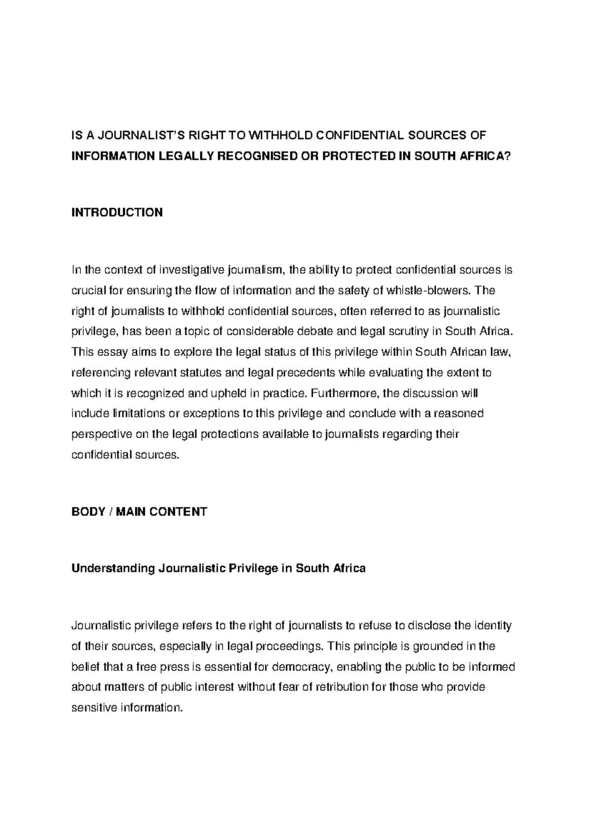 Public Discourse Law (HPDL230-1) (Autosaved) - IS A JOURNALIST’S RIGHT ...