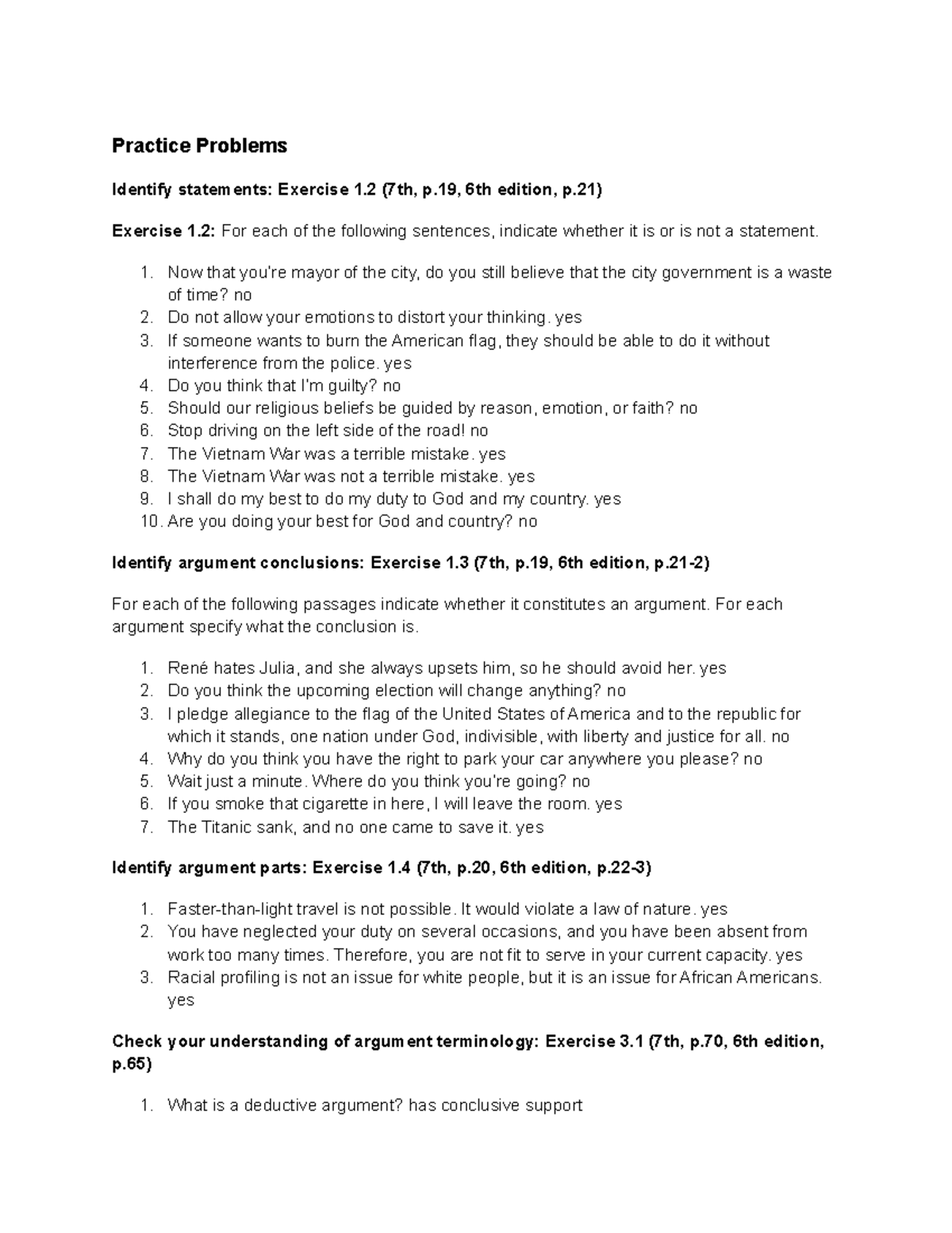 Logic Reason Persuasion Part 3 - Practice Problems Identify statements ...