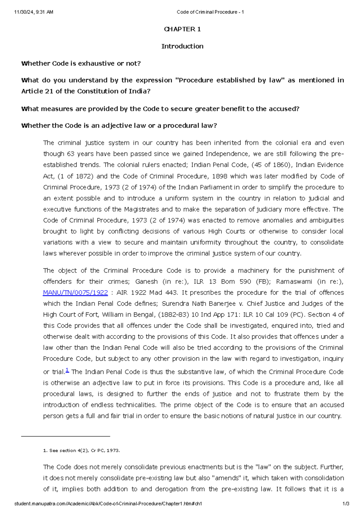 Crpc - short notes on crpc - CHAPTER 1 Introduction Whether Code is ...