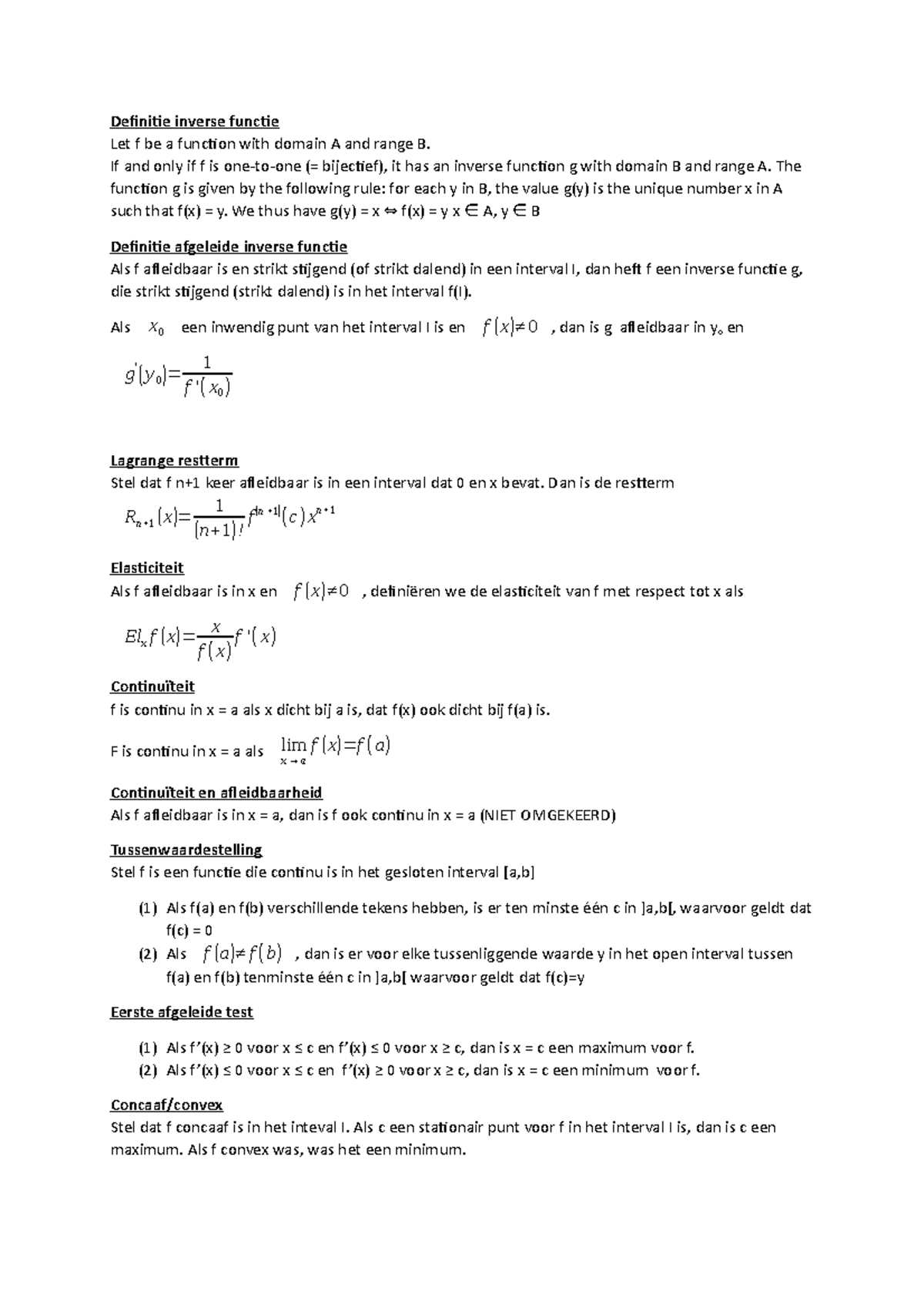 Definitie Inverse Functie - Definitie inverse functie Let f be a ...