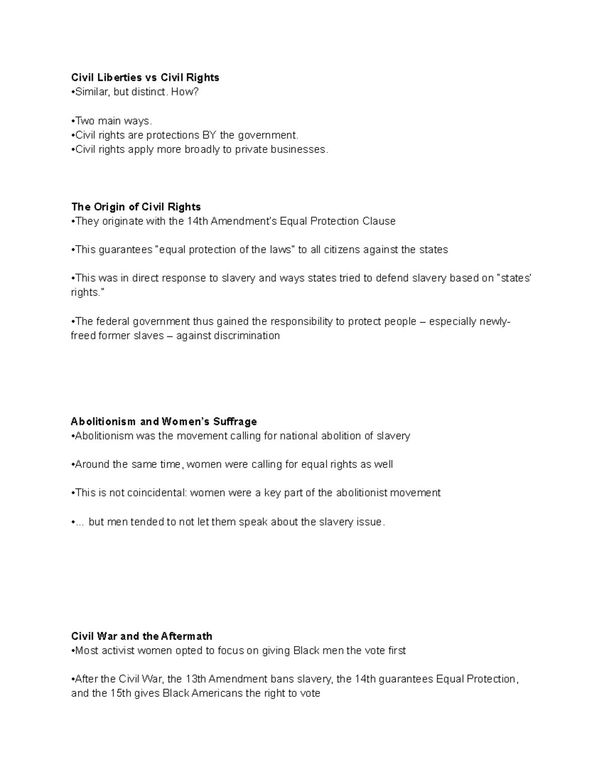 PSC Notes - Civil Liberties vs. Civil Rights - Civil Liberties vs Civil ...