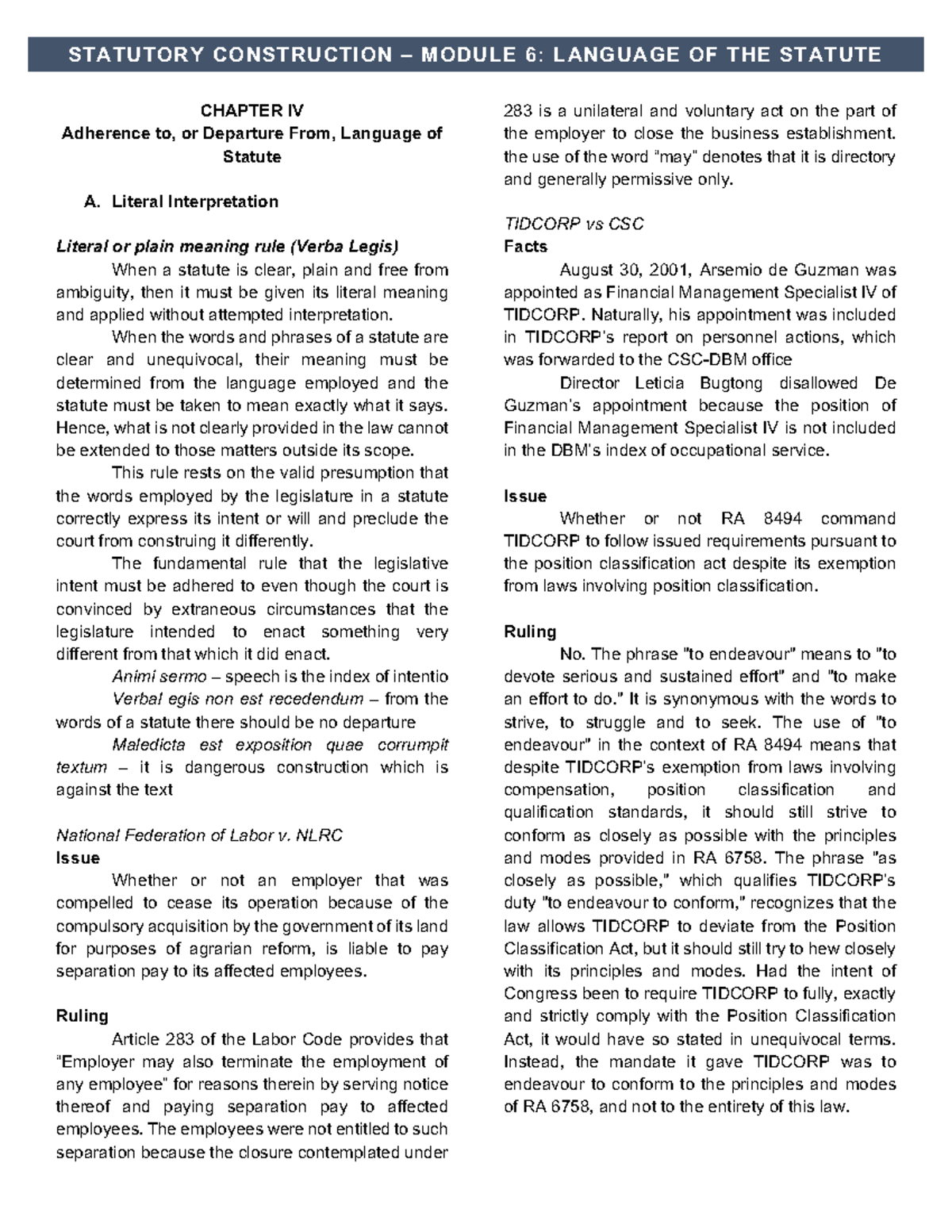 Statcon - Module 6 - Lecture notes 6 - CHAPTER IV Adherence to, or ...