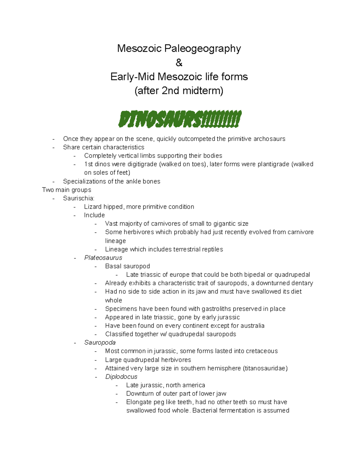 Mesozoic Paleogeography and Early-Mid Mesozoic lifeforms - Mesozoic ...