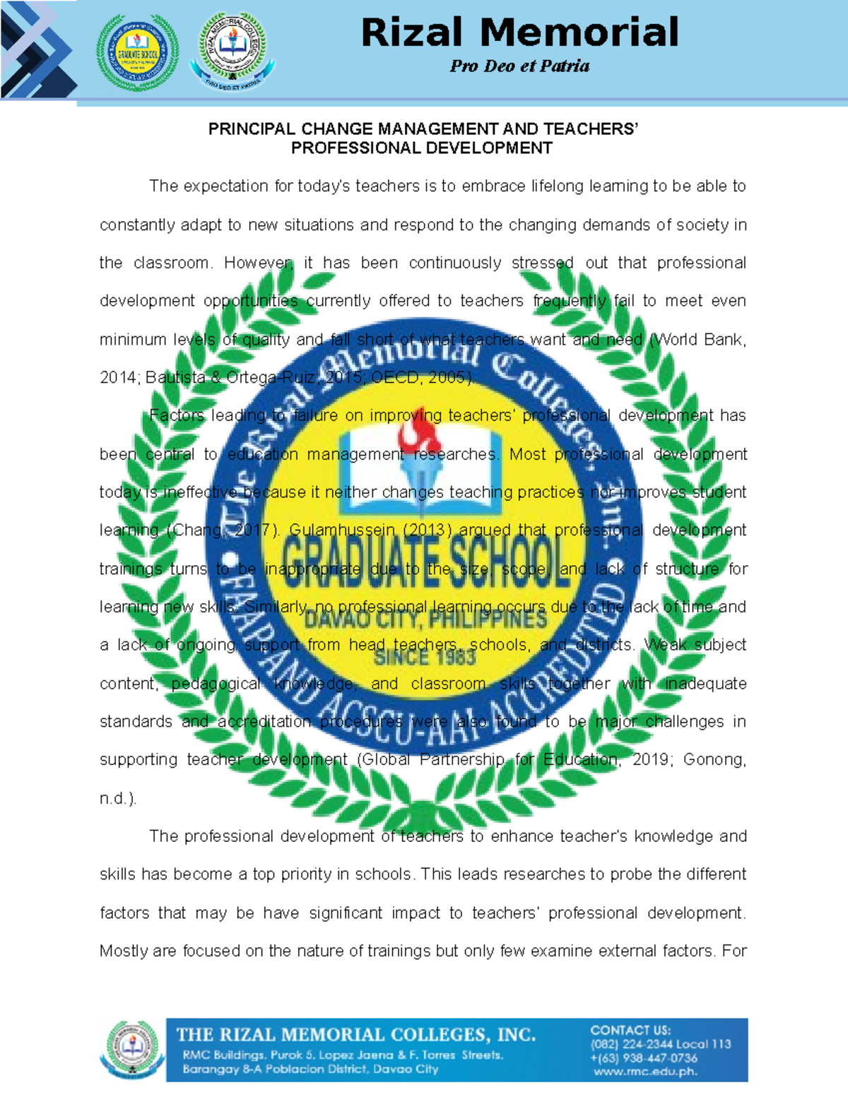 Concept Paper (ma'am Abbie) - PRINCIPAL CHANGE MANAGEMENT AND TEACHERS ...
