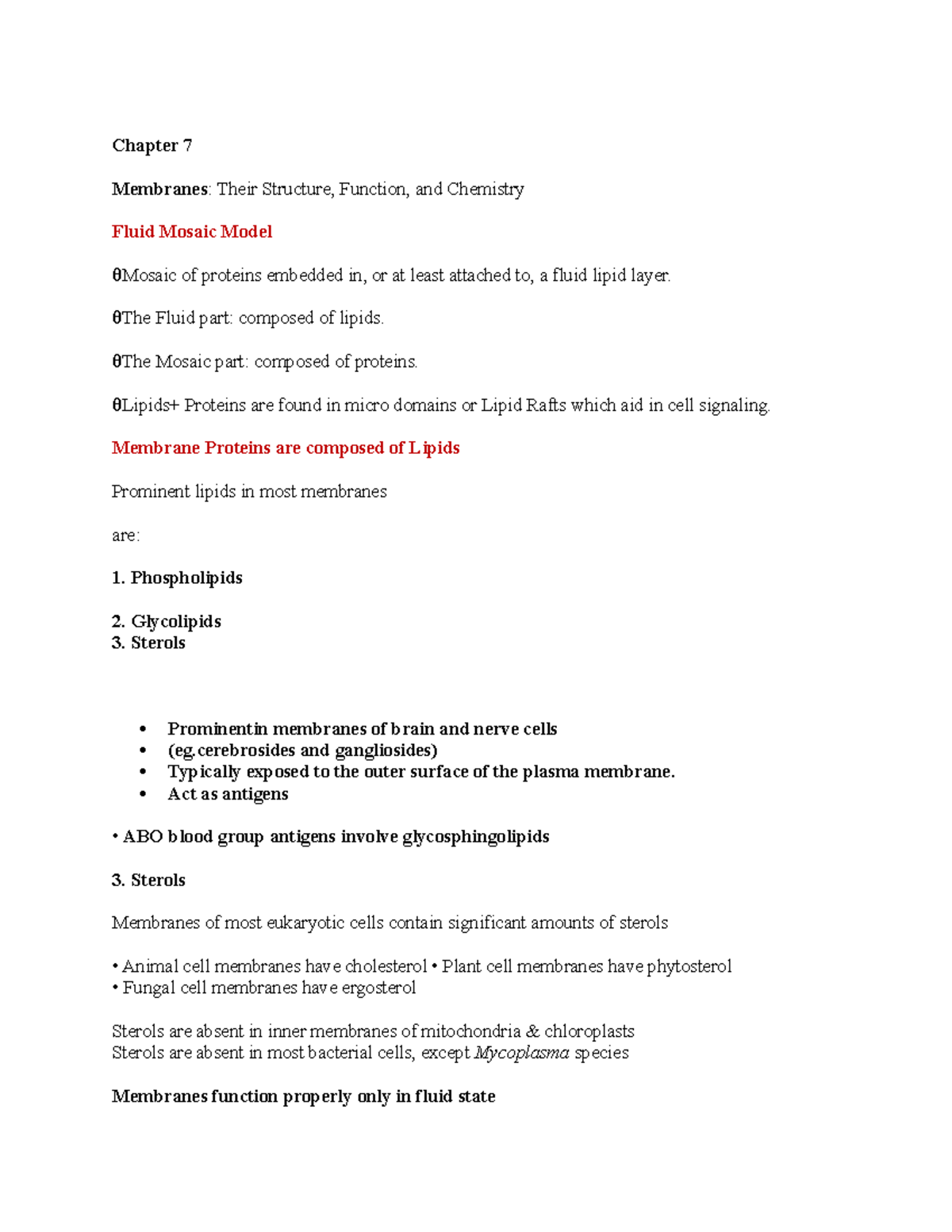 Cell bio ch 7 - Cell Biology chapter 7 - Chapter 7 Membranes : Their ...