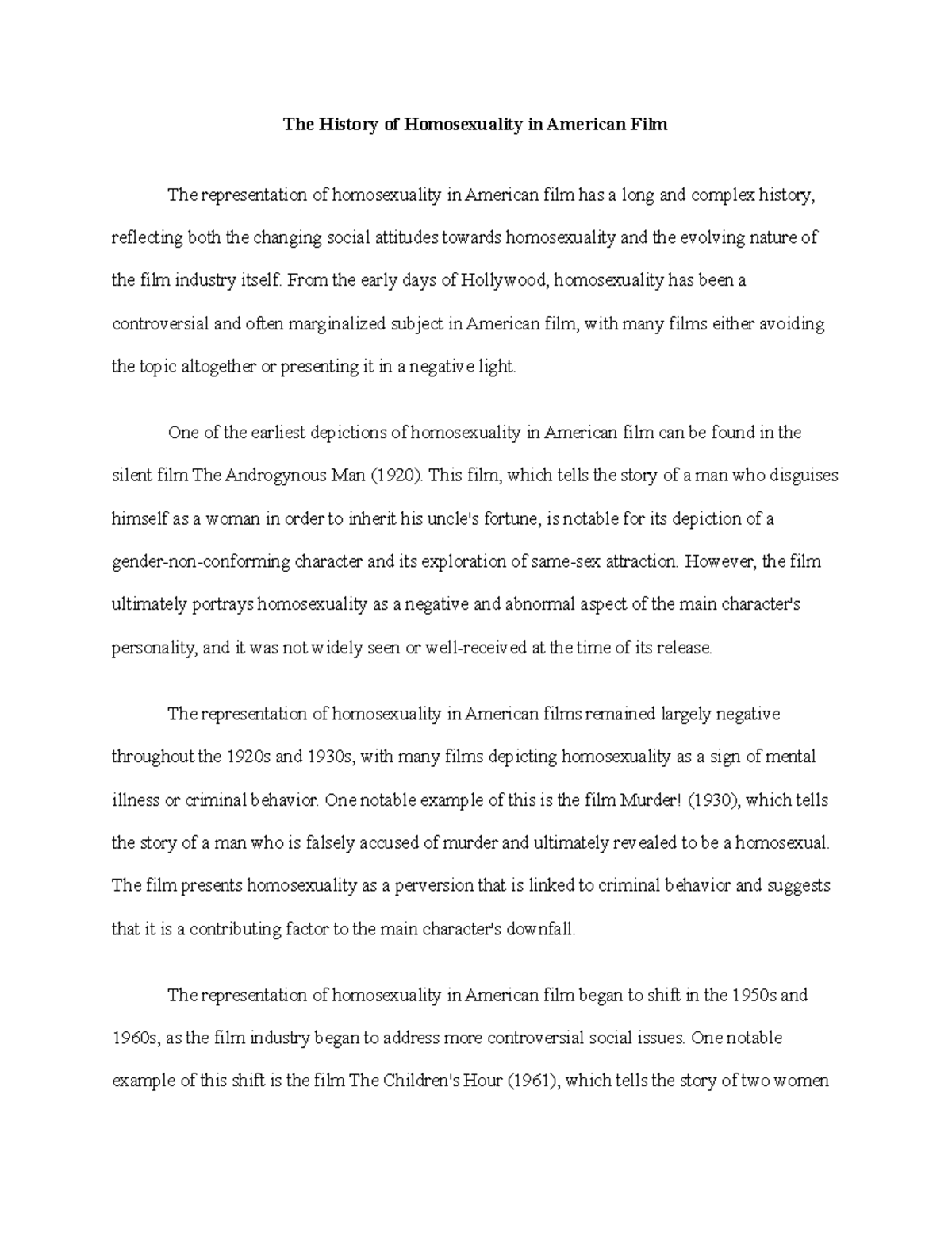 The History of Homosexuality in American Film - From the early days of ...