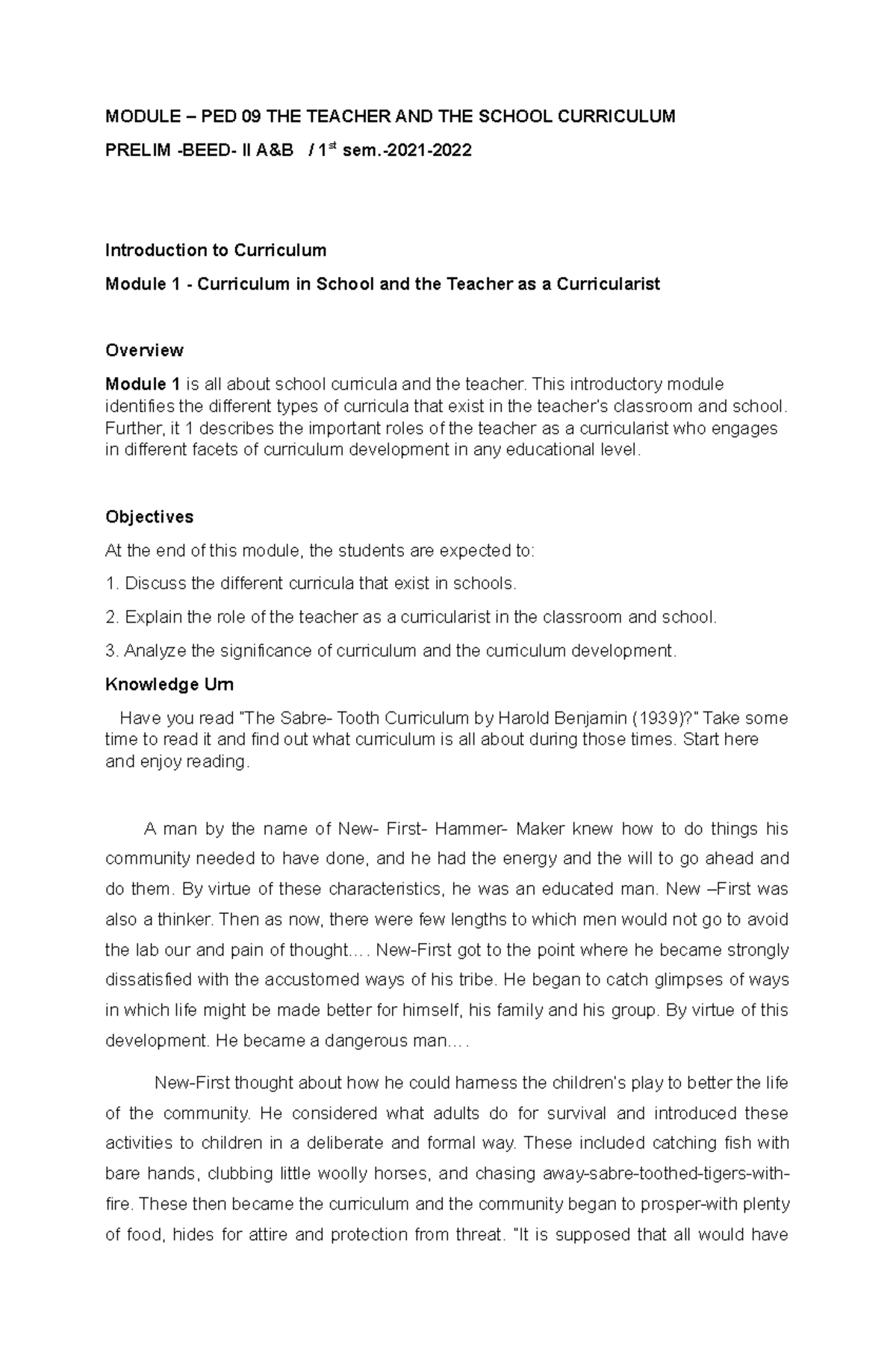 PED09 Prelim Module - MODULE – PED 09 THE TEACHER AND THE SCHOOL ...