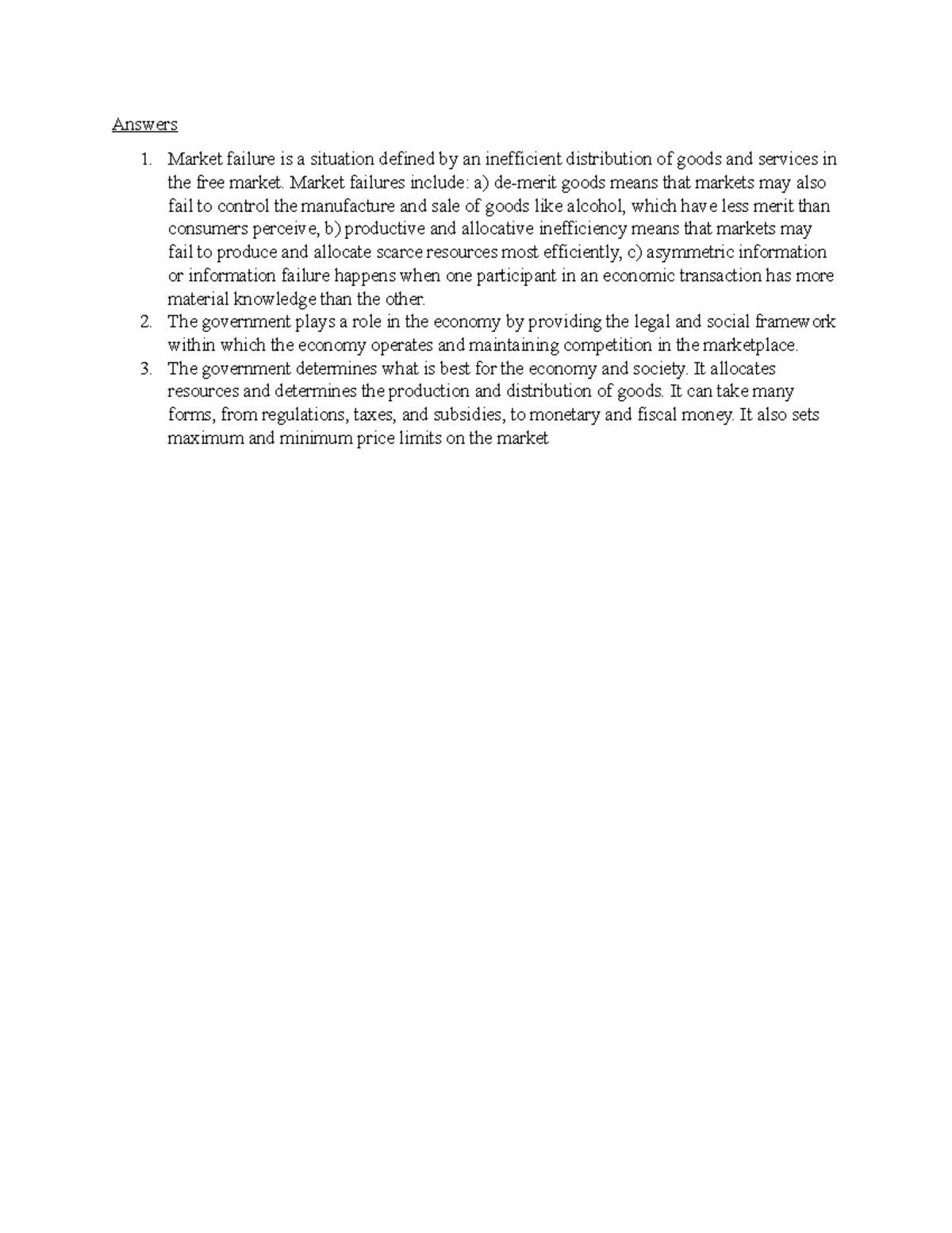 ECO 112L TUT Answers - Tutorial work - Answers 1. Market failure is a ...