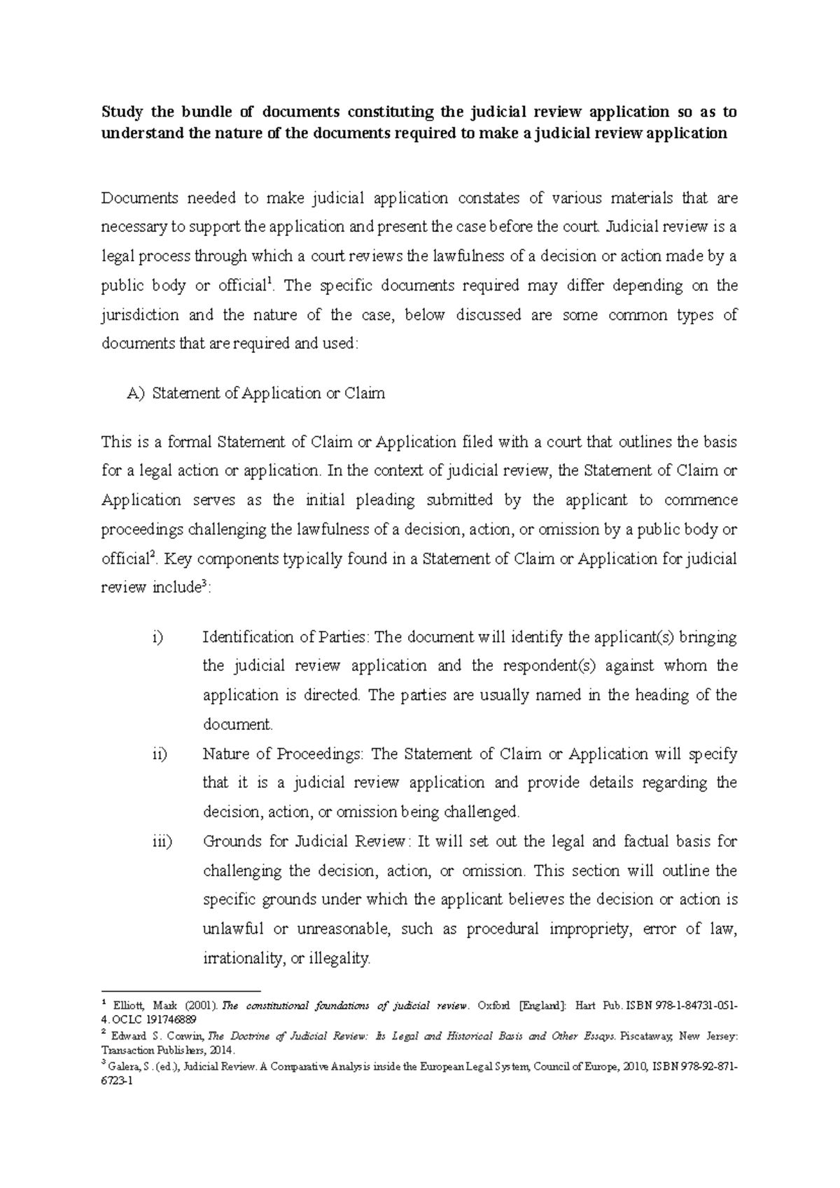 Summaries and write ups - Study the bundle of documents constituting ...