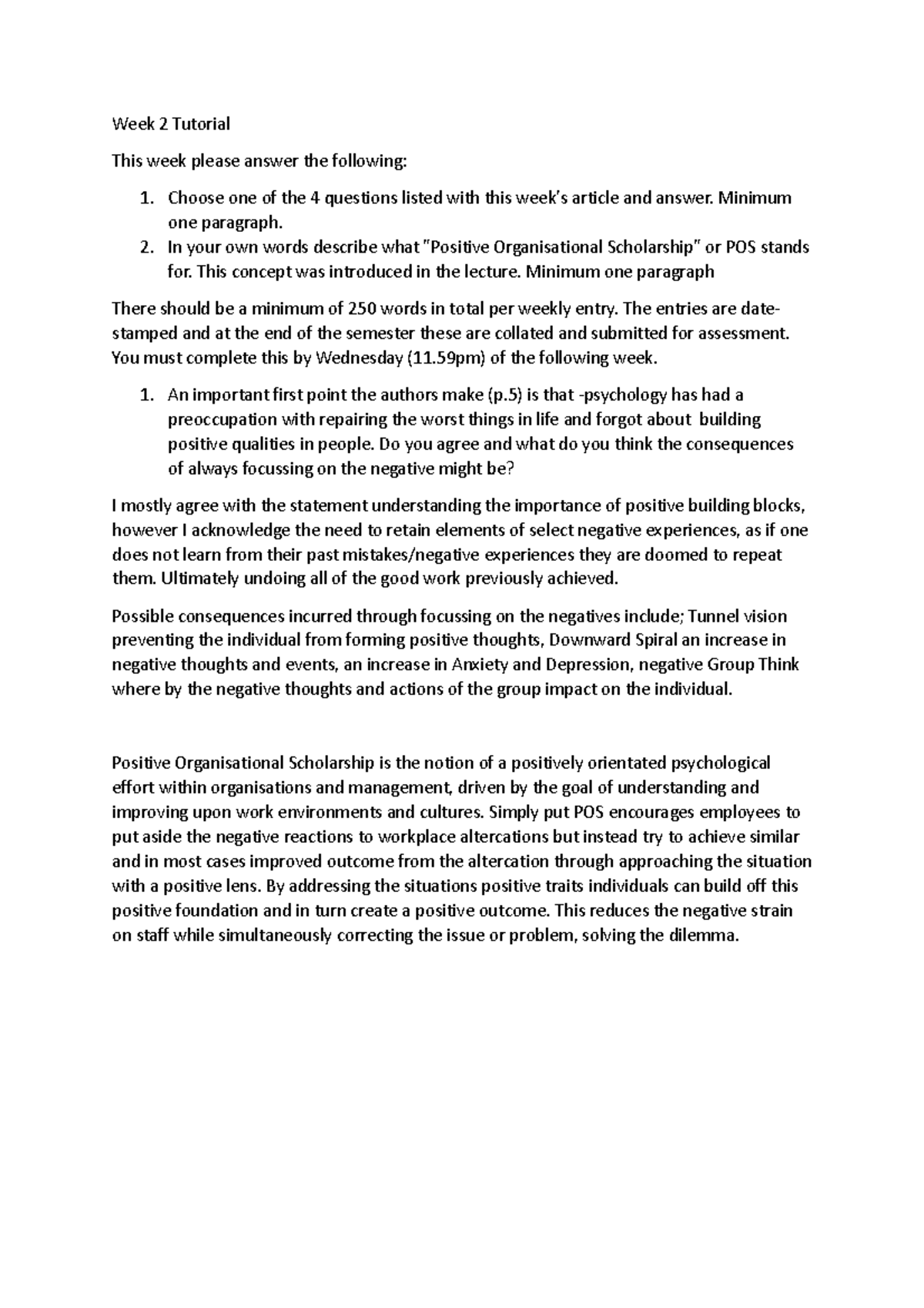 21440 Management Skills Tutorial Notes - Week 2 Tutorial This week ...
