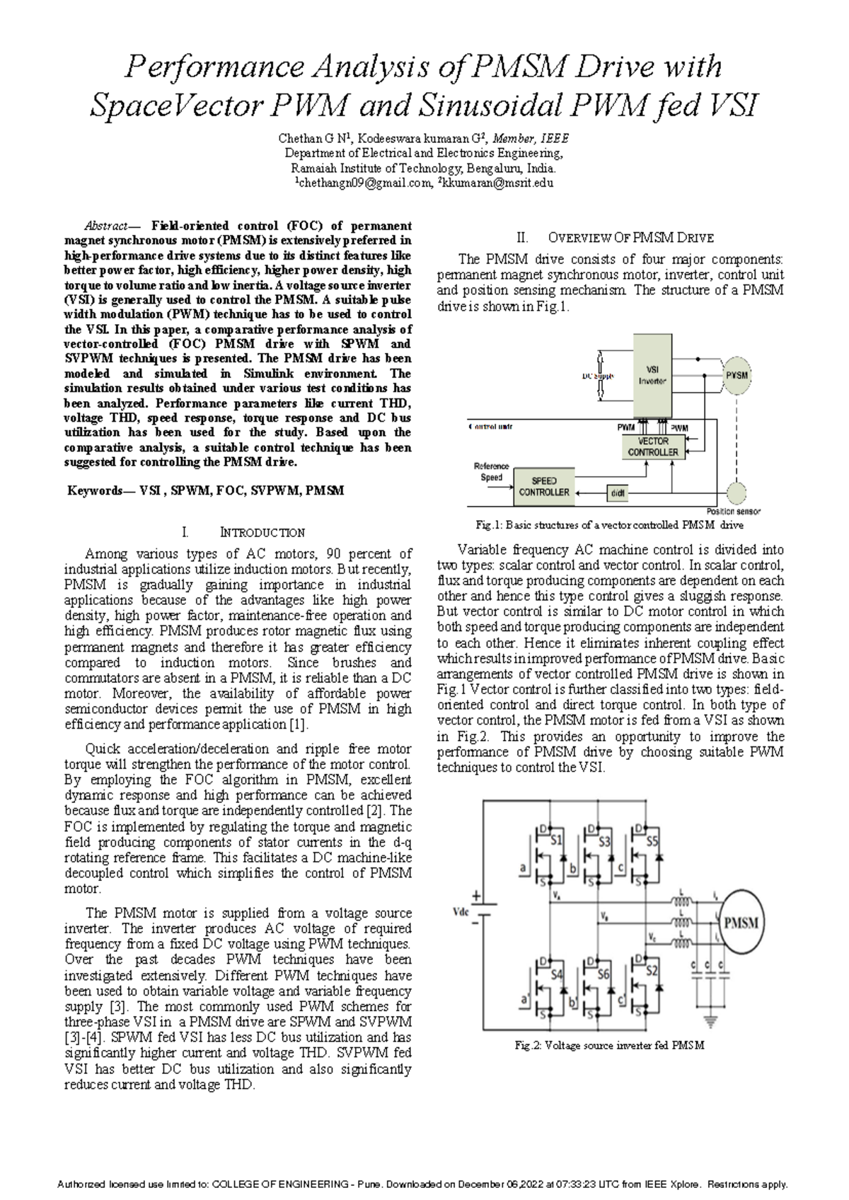 Performance Analysis Of Pmsm Drive With Space Vector Pwm And Sinusoidal