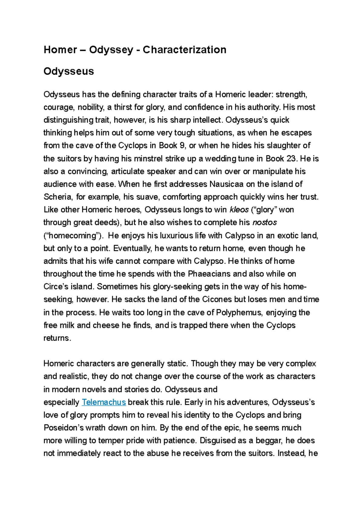Homer - Odyssey - Characterization Odysseus - Homer Odyssey ...