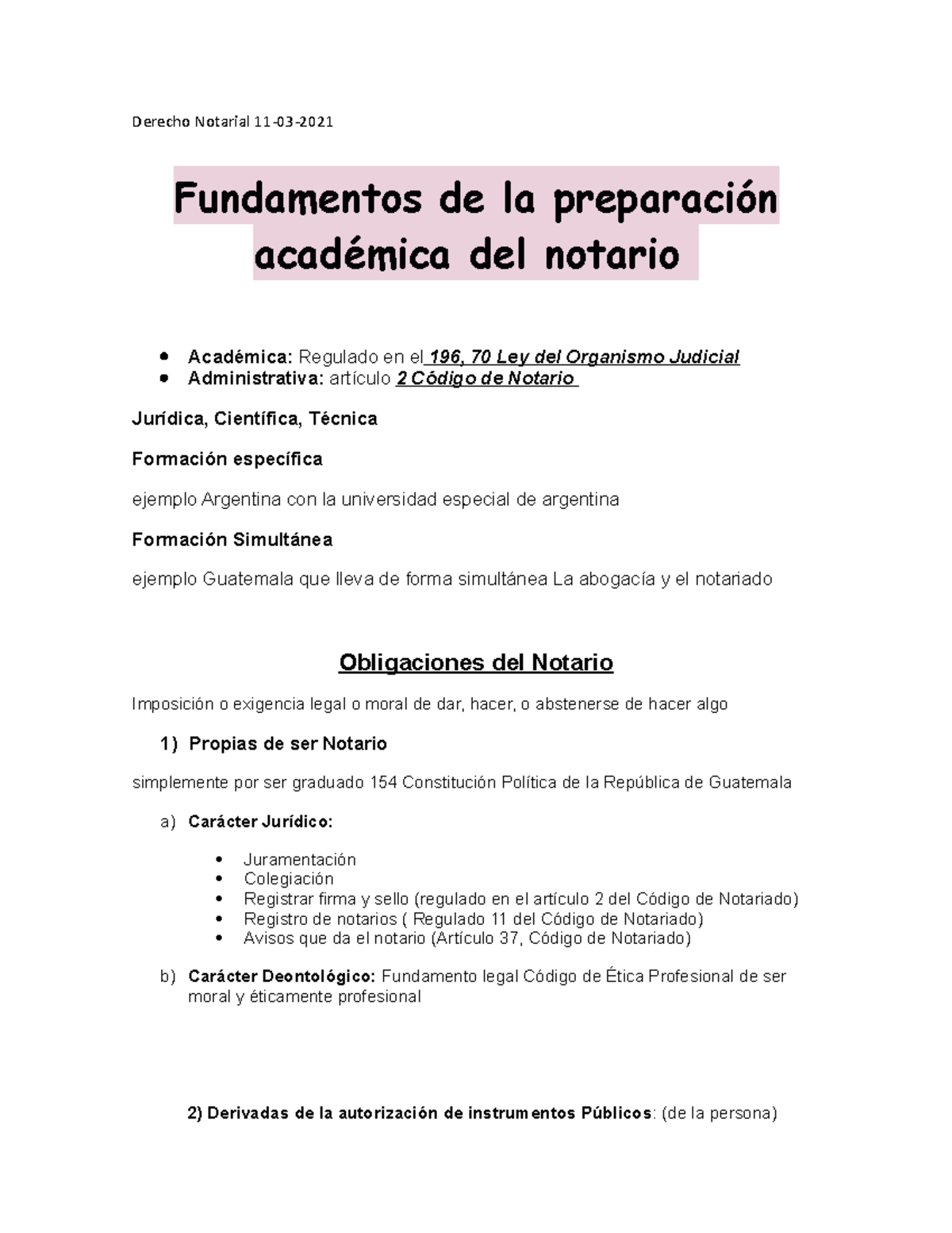 Derecho Notarial 1 - USAC - Derecho Notarial 11-03- ####### Fundamentos ...