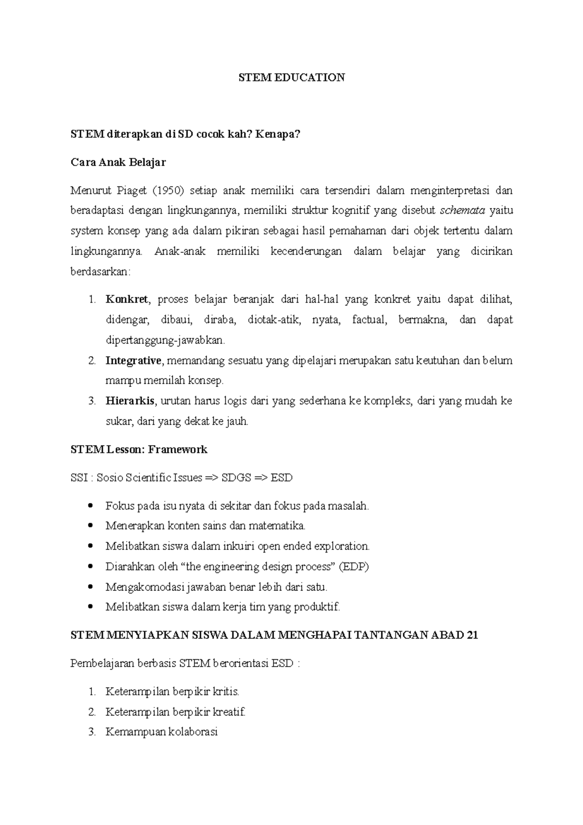 Materi STEM Education - STEM EDUCATION STEM diterapkan di SD cocok kah? Kenapa? Cara Anak ...