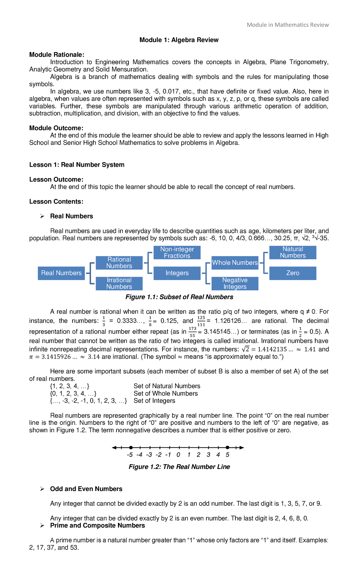 Emath 100 Module 1A - Module in Mathematics Review Real Numbers ...