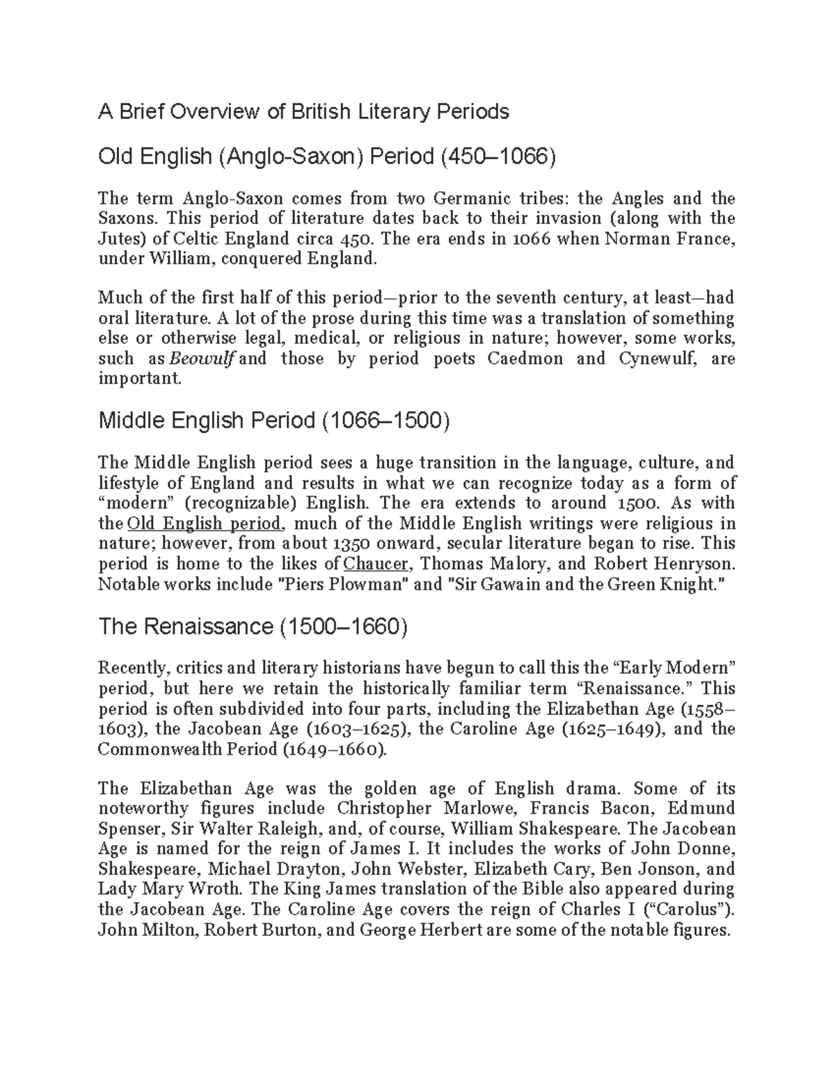 A Brief Overview of British Literary Periods - This period of ...