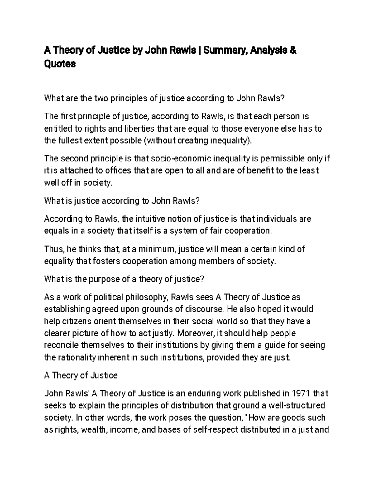 A Theory of Justice by John Rawls - The second principle is that socio ...