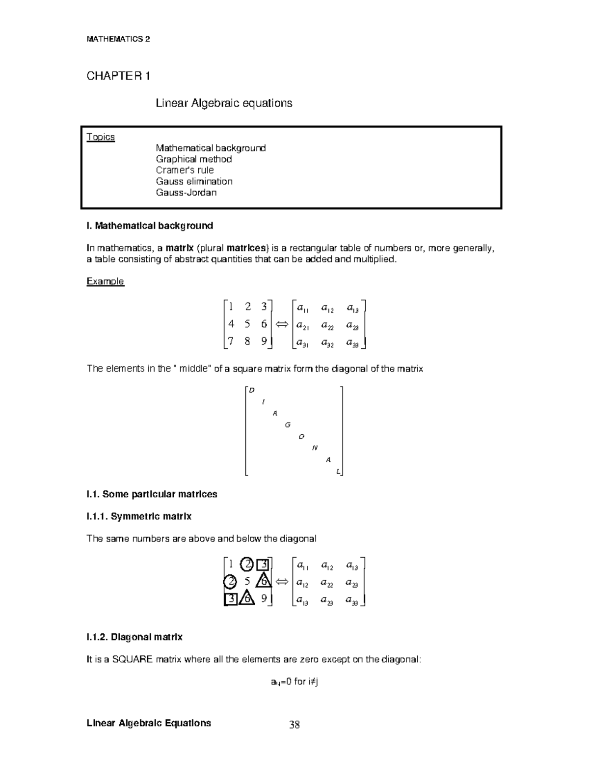 Matrices Linear Algebra - CHAPTER 1 Linear Algebraic equations Topics ...