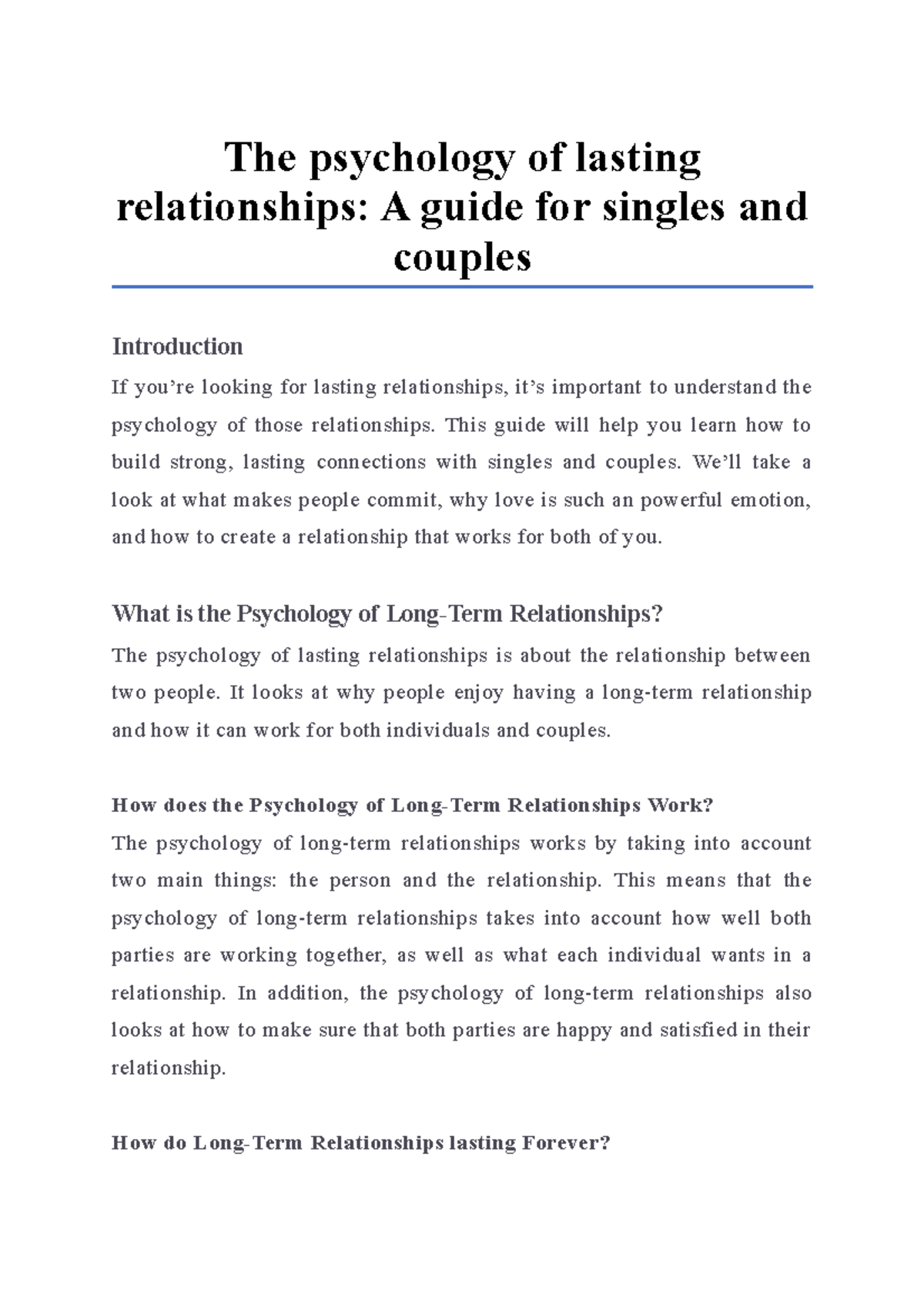 The psychology of lasting relationships: A guide for singles and ...