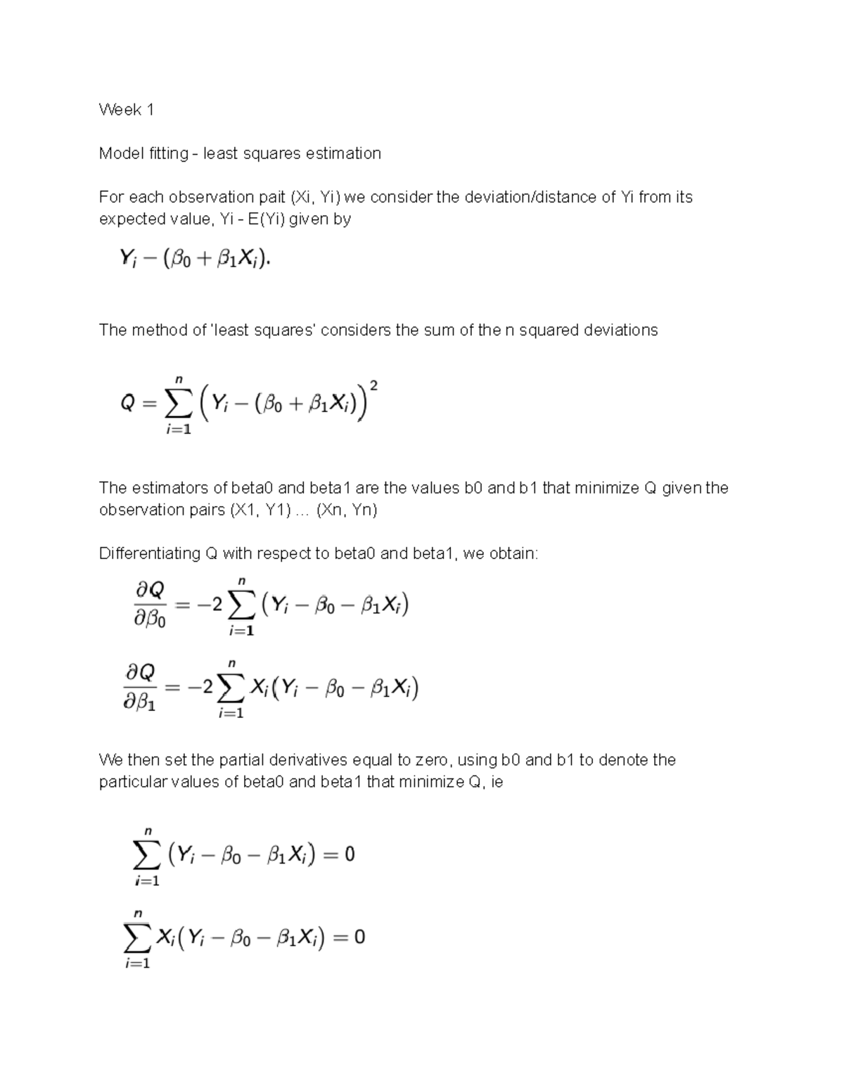 STAT6038 Final - All information needed for exam - Week 1 Model fitting - least squares ...