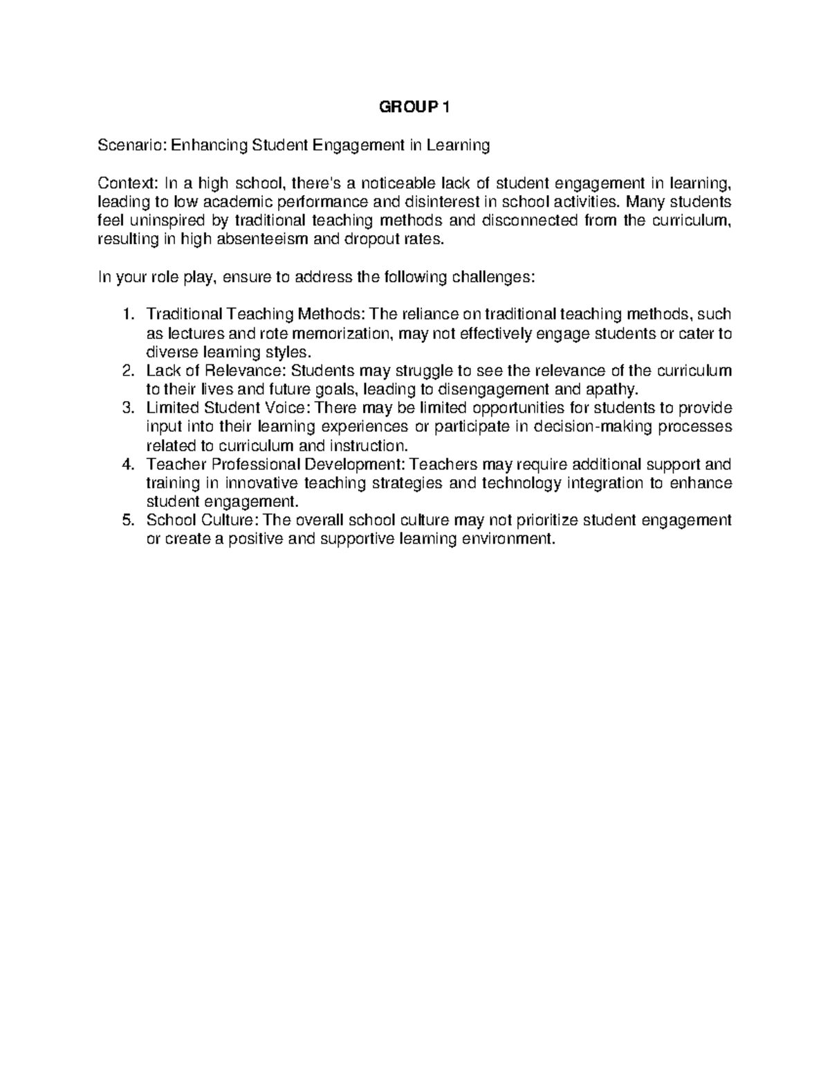 Prof Ed 3 SBM Role Play Scenarios - GROUP 1 Scenario: Enhancing Student ...