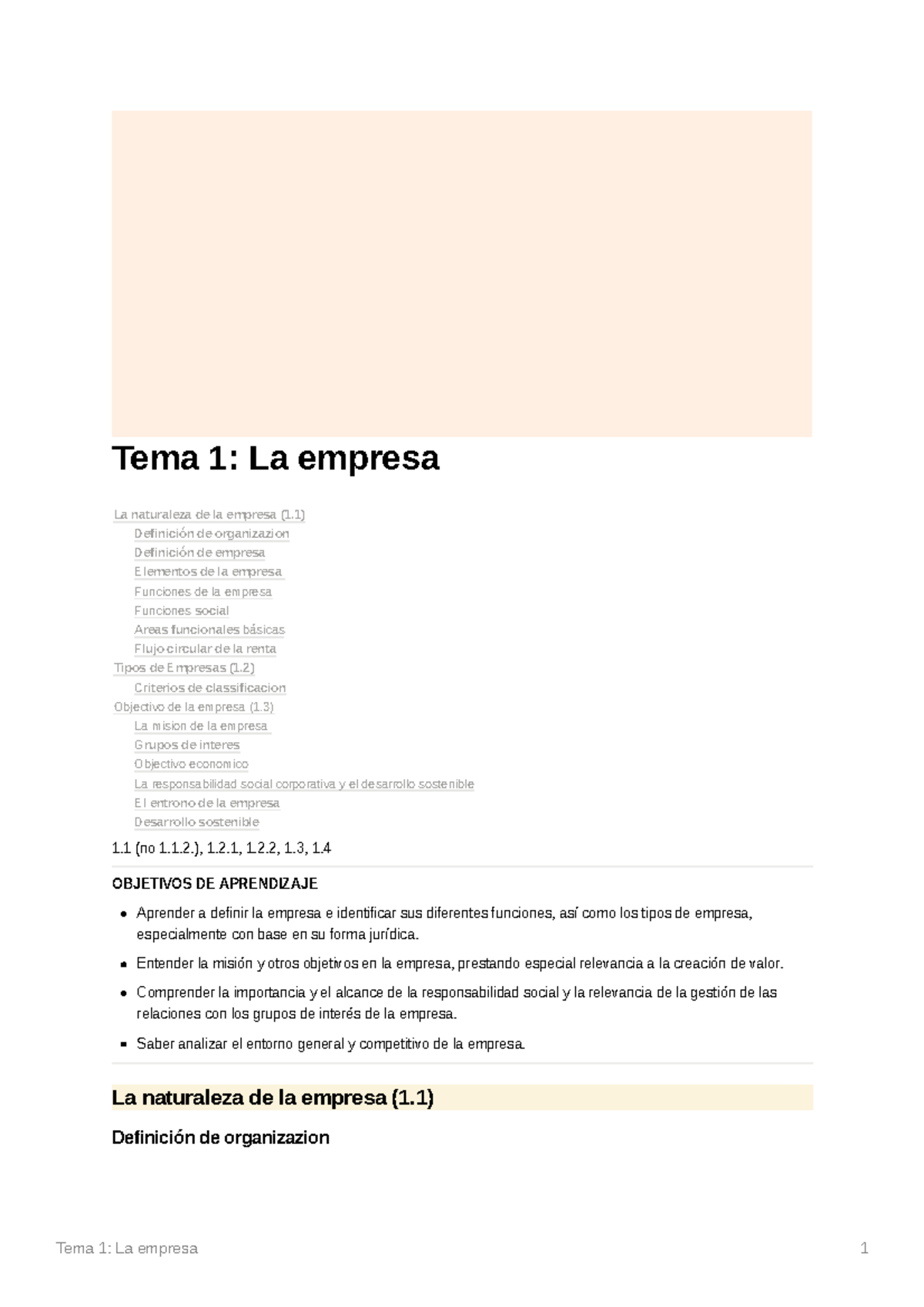Tema 1 La empresa - Tema 1: La empresa 1 (no 1.), 1, 1, 1, 1. OBJETIVOS DE APRENDIZAJE Aprender ...