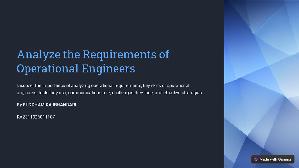 Analyze the Requirements of Operational Engineers - Analyze the ...