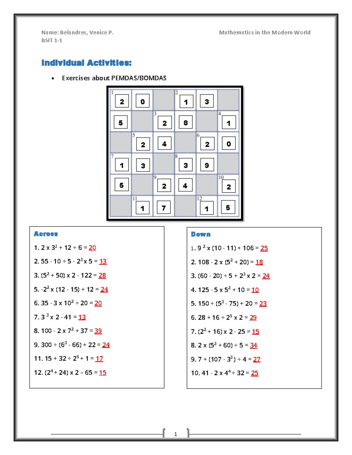 MMW Individual Activity 2 - Individual Activities: Exercises about ...
