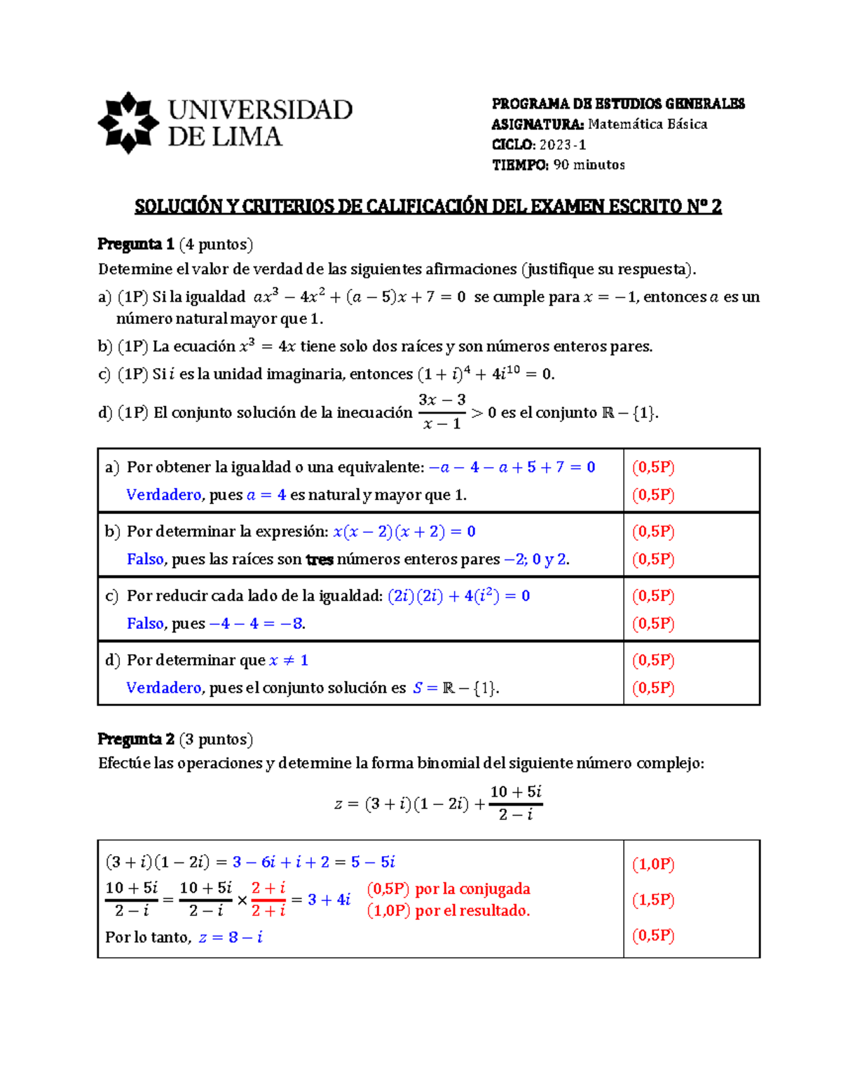 Solución y criterios del EE2 de MB (2023-1) MI (11-13) AM - SOLUCI”N Y CRITERIOS DE CALIFICACI”N ...