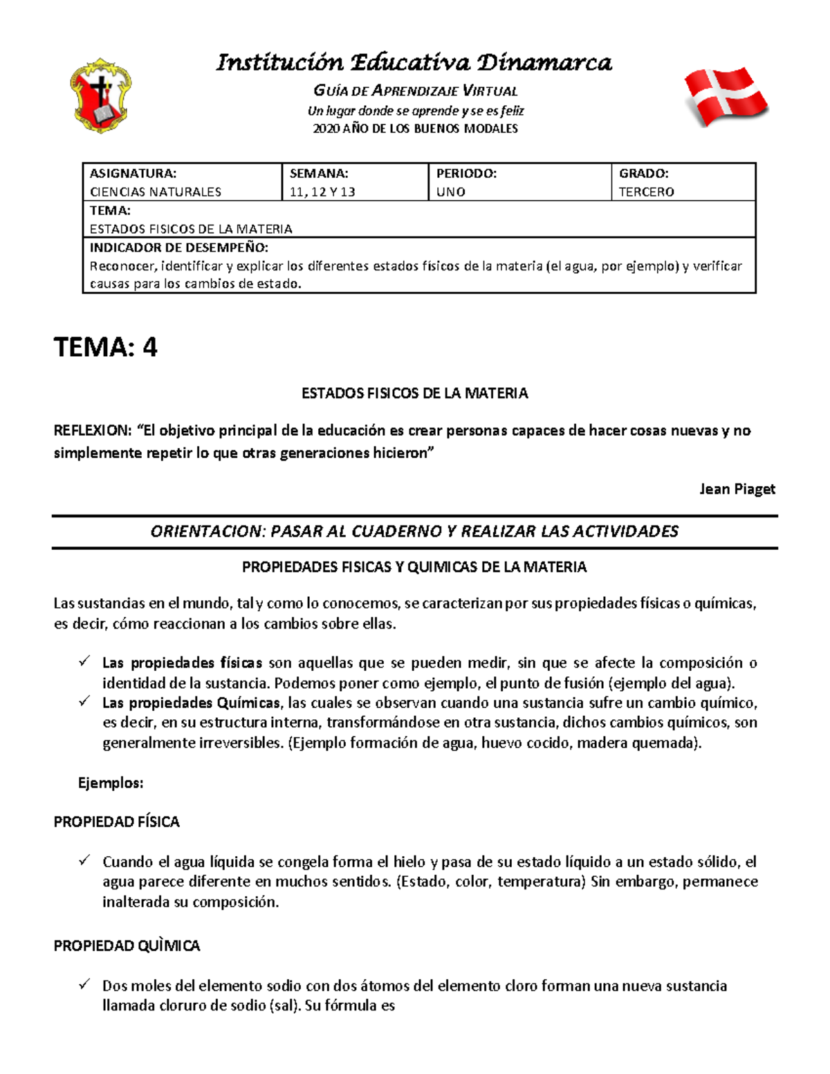 Nat 03 GUIA Ciencias Naturales TEMA Cuatro Grado Tercero - Institución ...