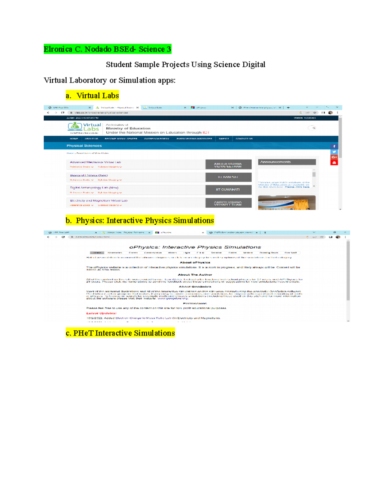 Teaching Applications - Elronica C. Nodado BSEd- Science 3 Student ...