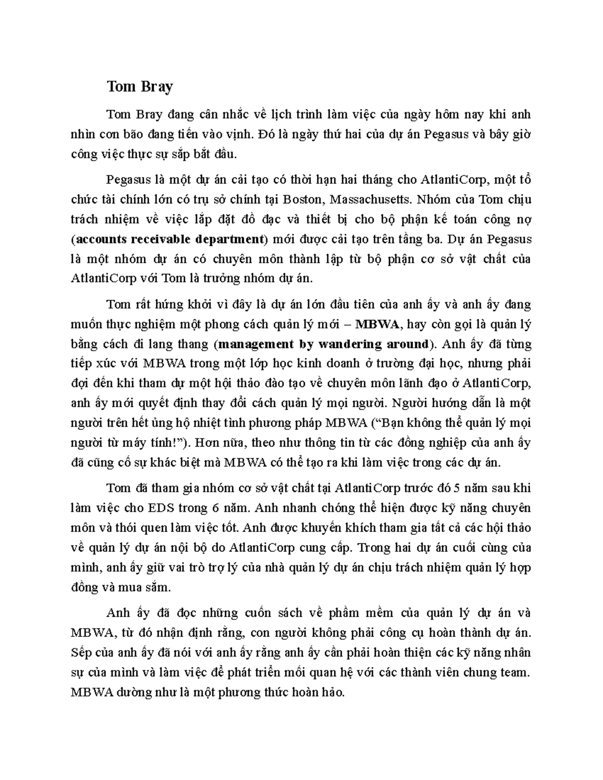 Tom-Bray-case - Project Management for Engineer - Tom Bray Tom Bray đang cân nhắc về lịch trình ...