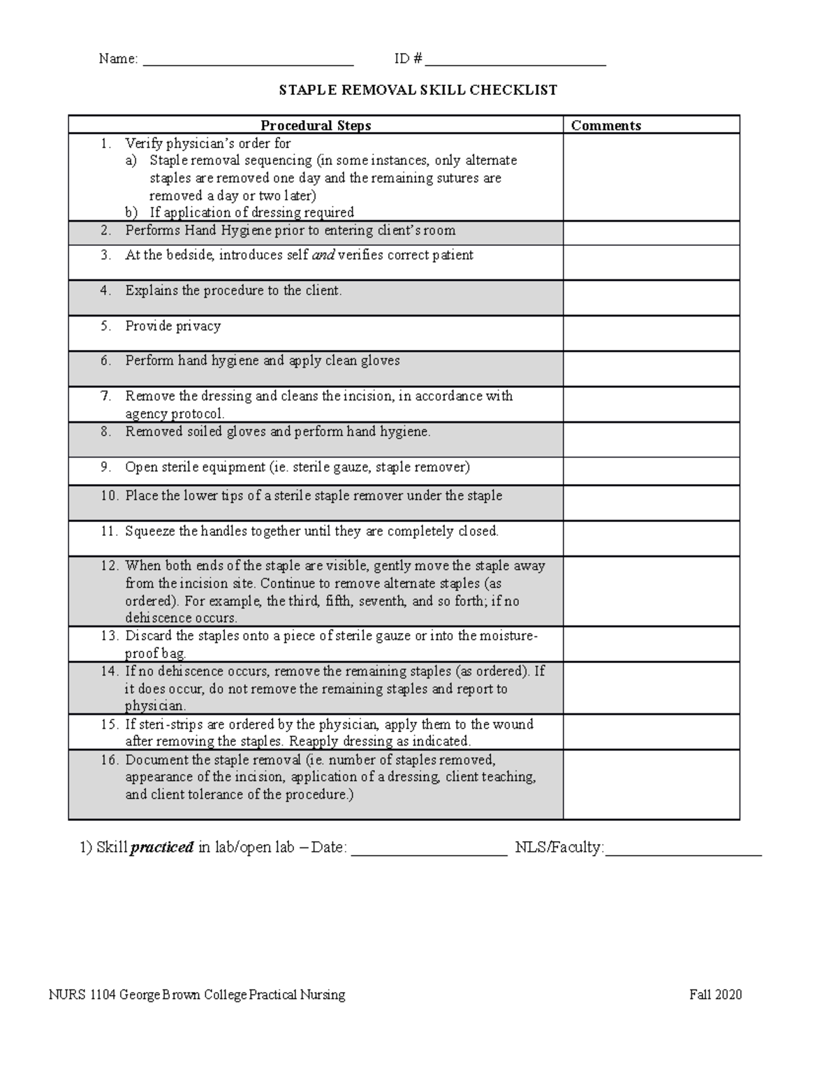 Wk 12 - Skill Checklist - Staple Removal - Name ...