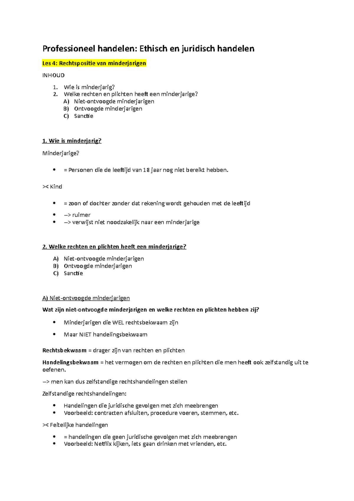 Rechtspositie van minderjarigen (juridisch handelen) - Professioneel ...