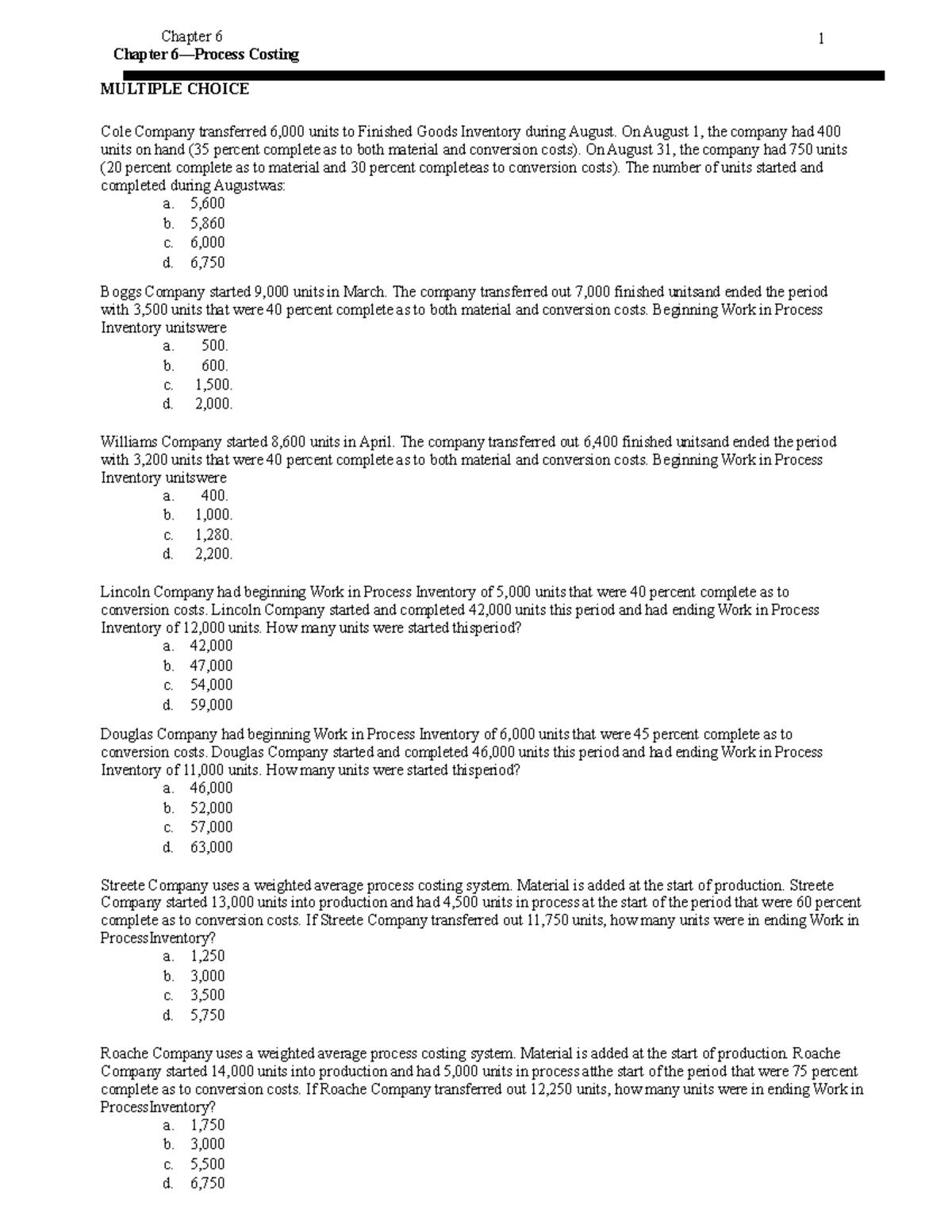 Scfull Practice Materials In Cost Accounting Chapter 6 Process