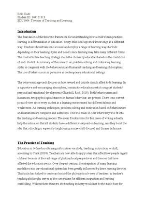 EDU10004_Theories of Teaching and Learning_Assignment 3_Case Study ...