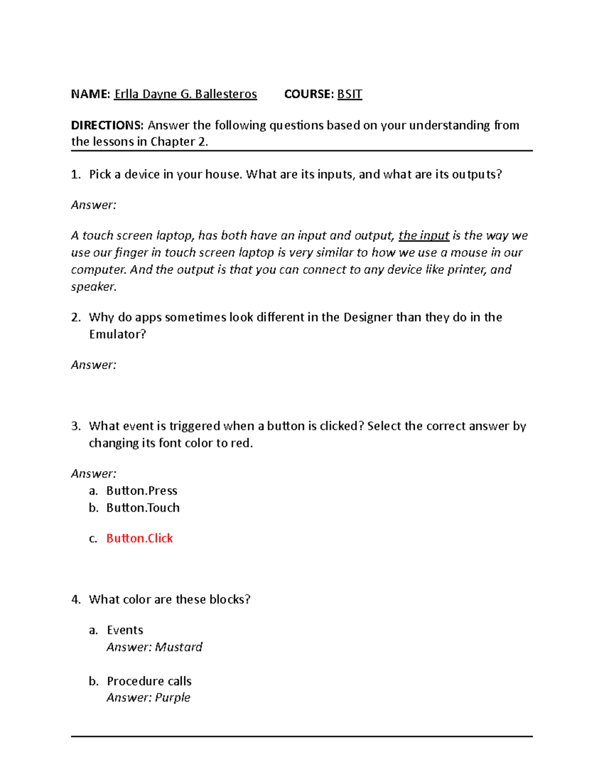 Assignment-102-Output 1 - NAME: Erlla Dayne G. Ballesteros COURSE: BSIT ...