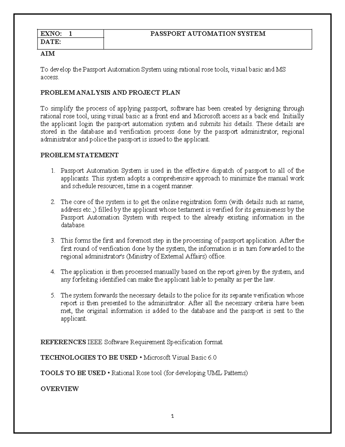 Ooadlabfinall LAB Manual(2) - AIM To develop the Passport Automation ...