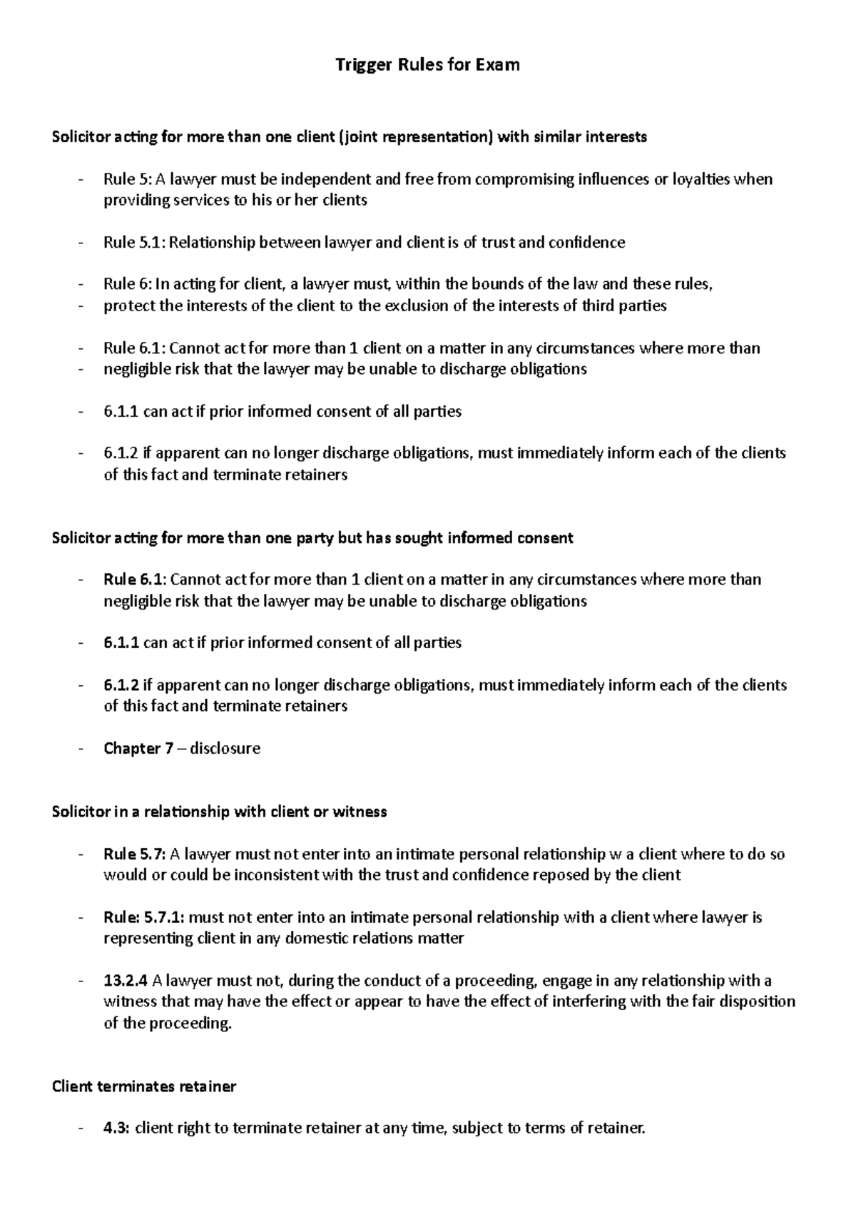 Trigger Rules for Exam - Trigger Rules for Exam Solicitor acting for ...