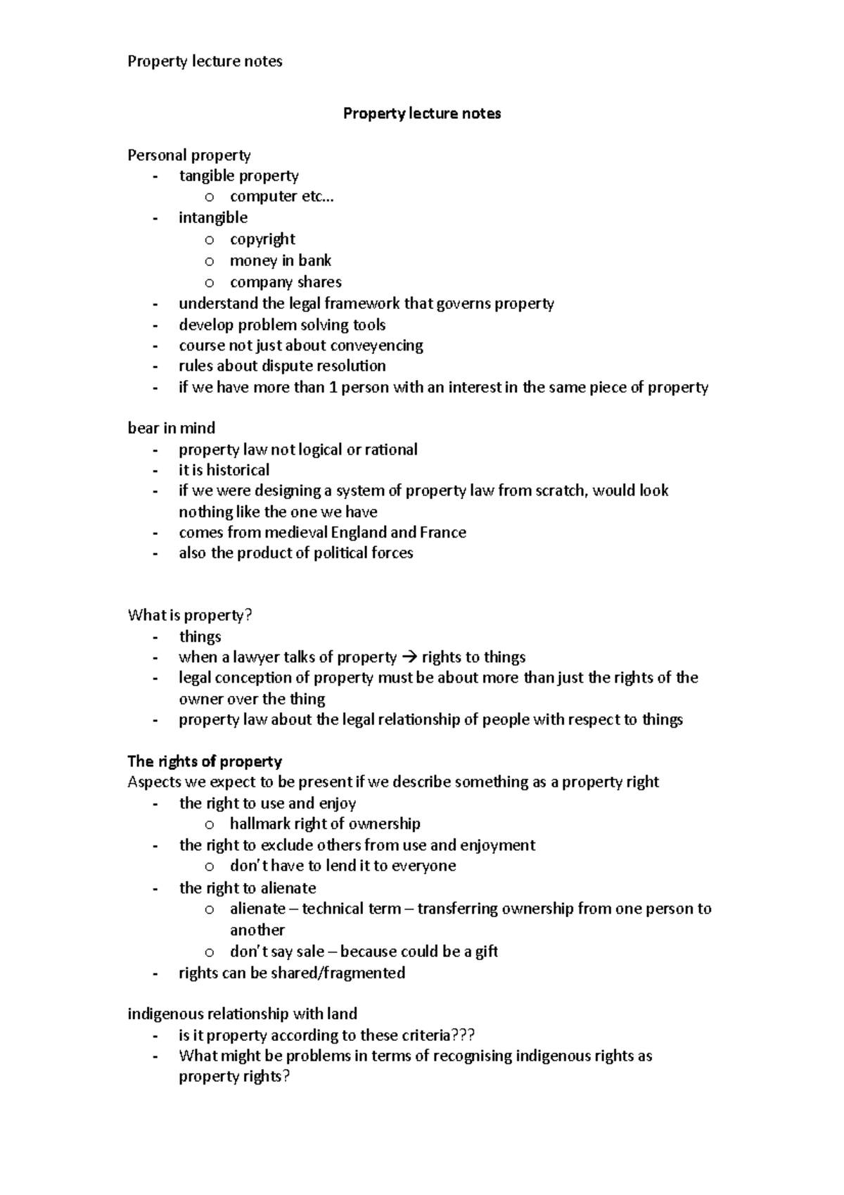 Lecture Notes Property Complete Property Lecture Notes Personal Property Tangible