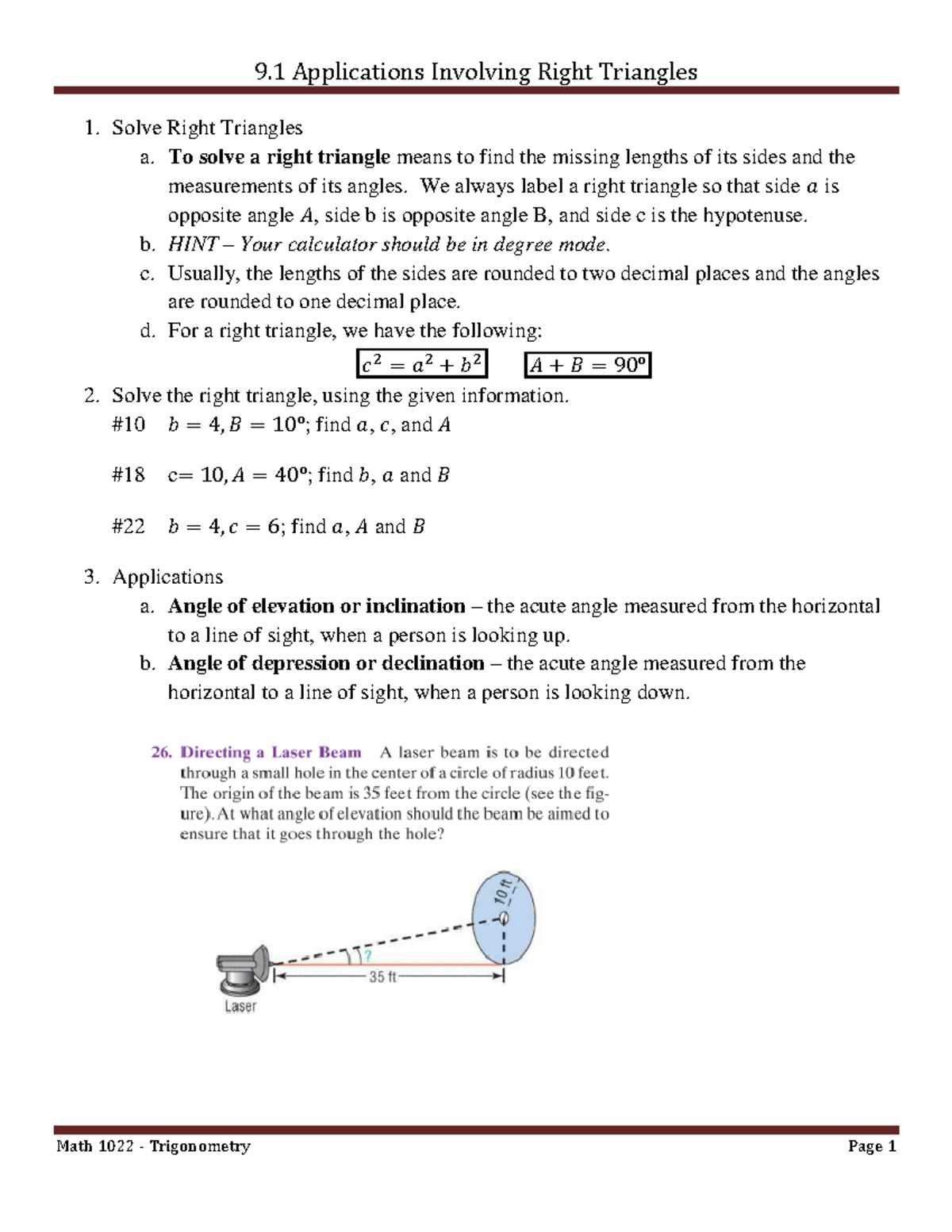 9 1 Applications Right Triangles - 9 Applications Involving Right ...