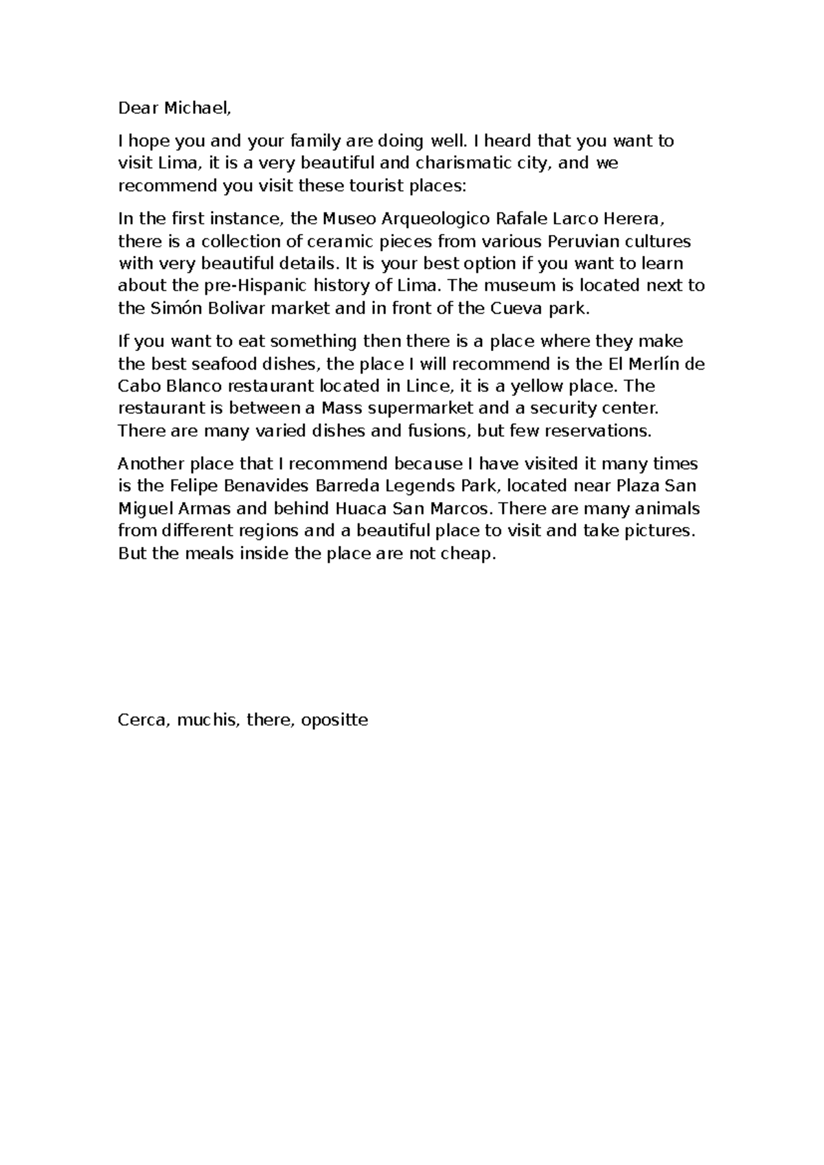 Dear Michael - Correo electronio de lugares - Dear Michael, I hope you ...