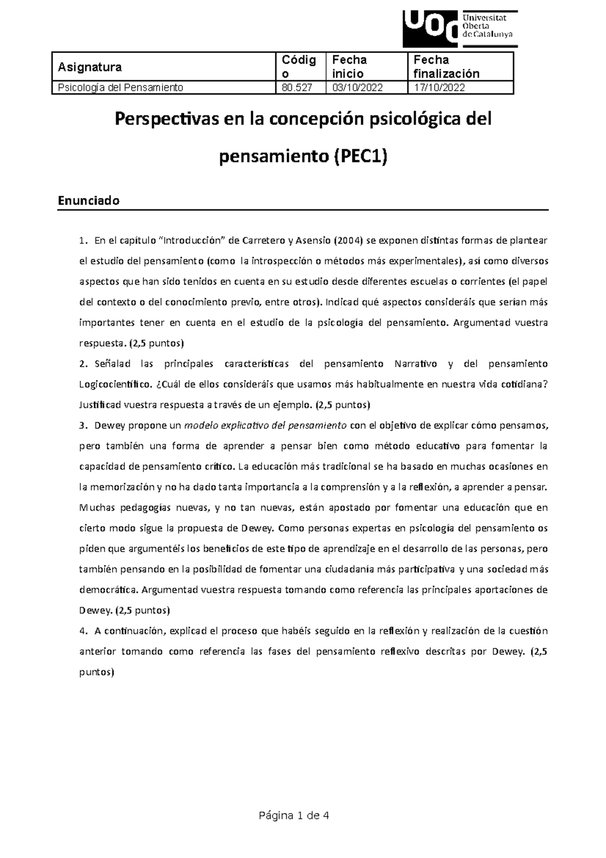 PP - PEC1 - Psicología del pensamientPsicología del pensamientPsicología del ...