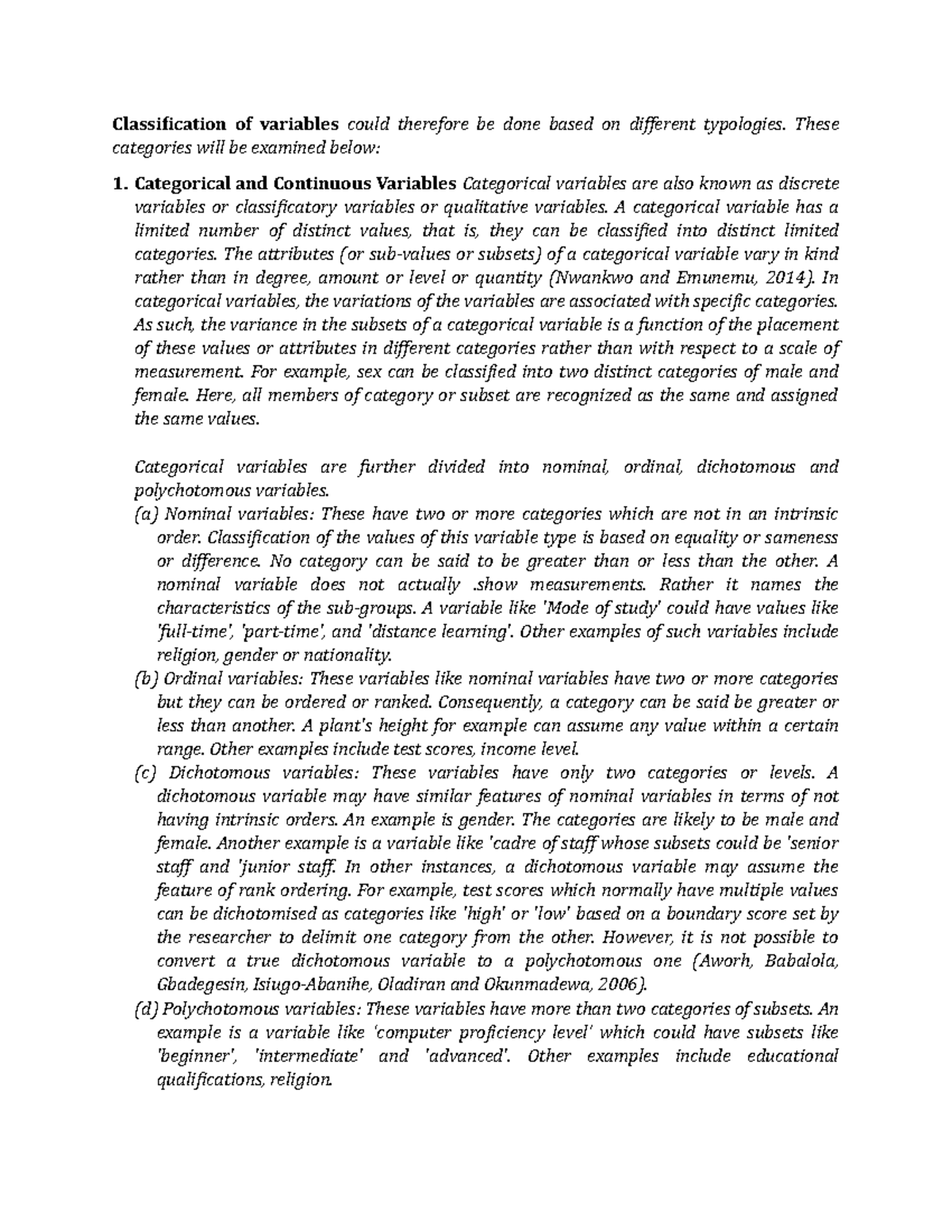 Classification of variables - These categories will be examined below: Categorical and ...