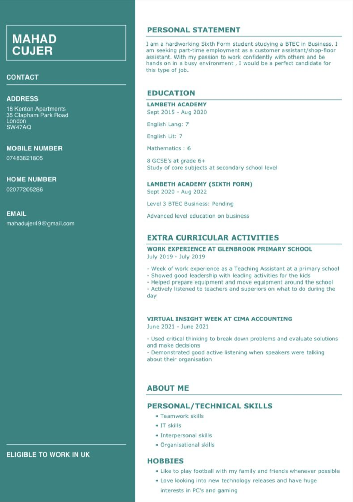 Green CV - n/a - 6KNIP615 - KCL - Studocu