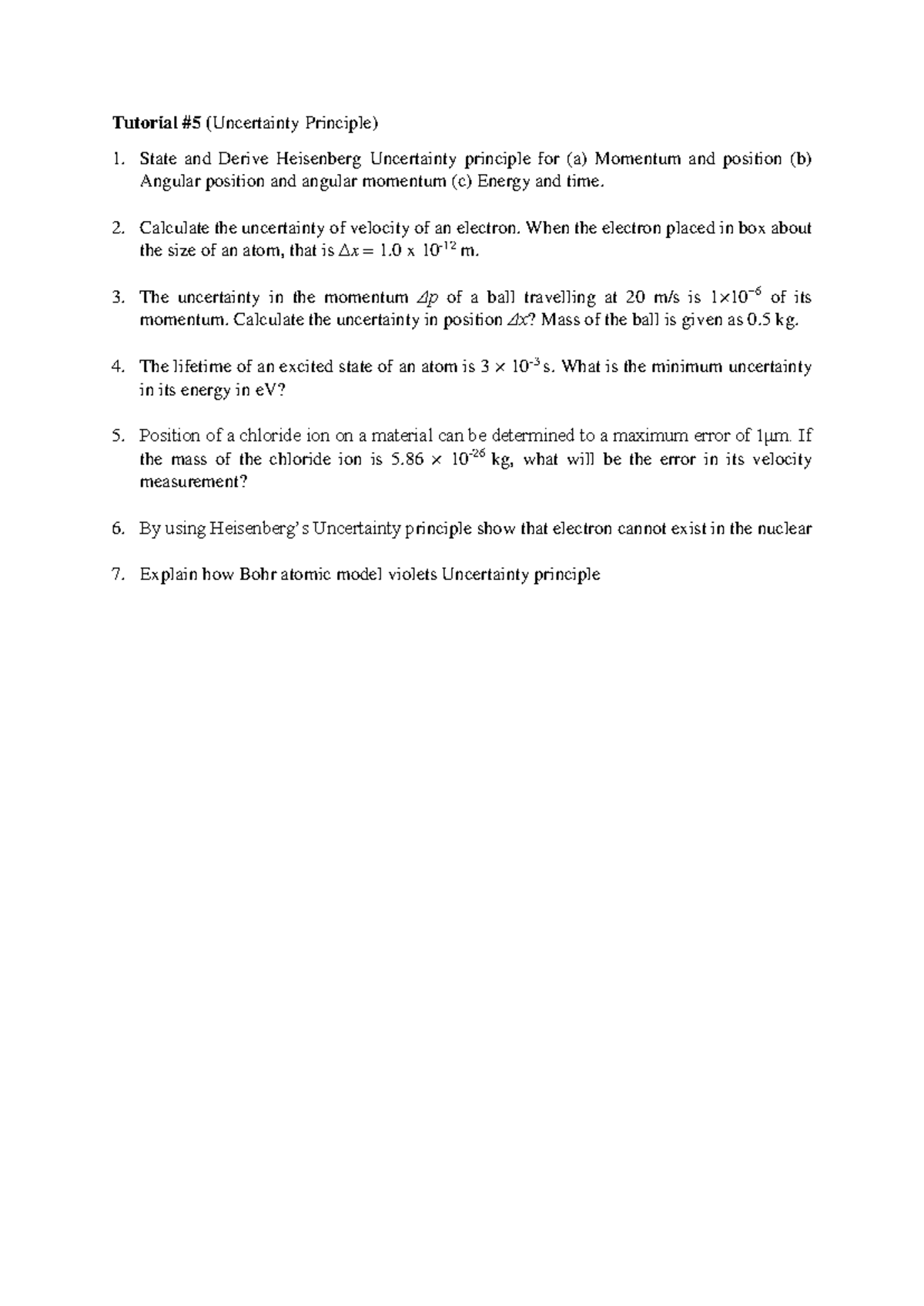 Tutorial #5 Uncertainty Principle - Tutorial #5 (Uncertainty Principle ...