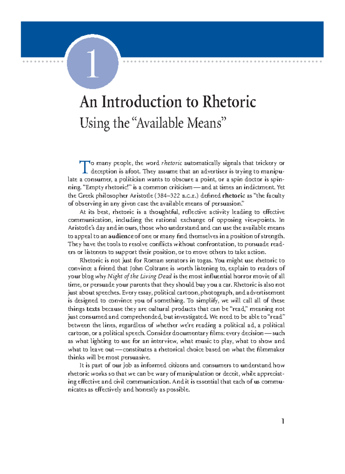 An Introduction to Rhetoric - 1 T o many people, the word rhetoric ...