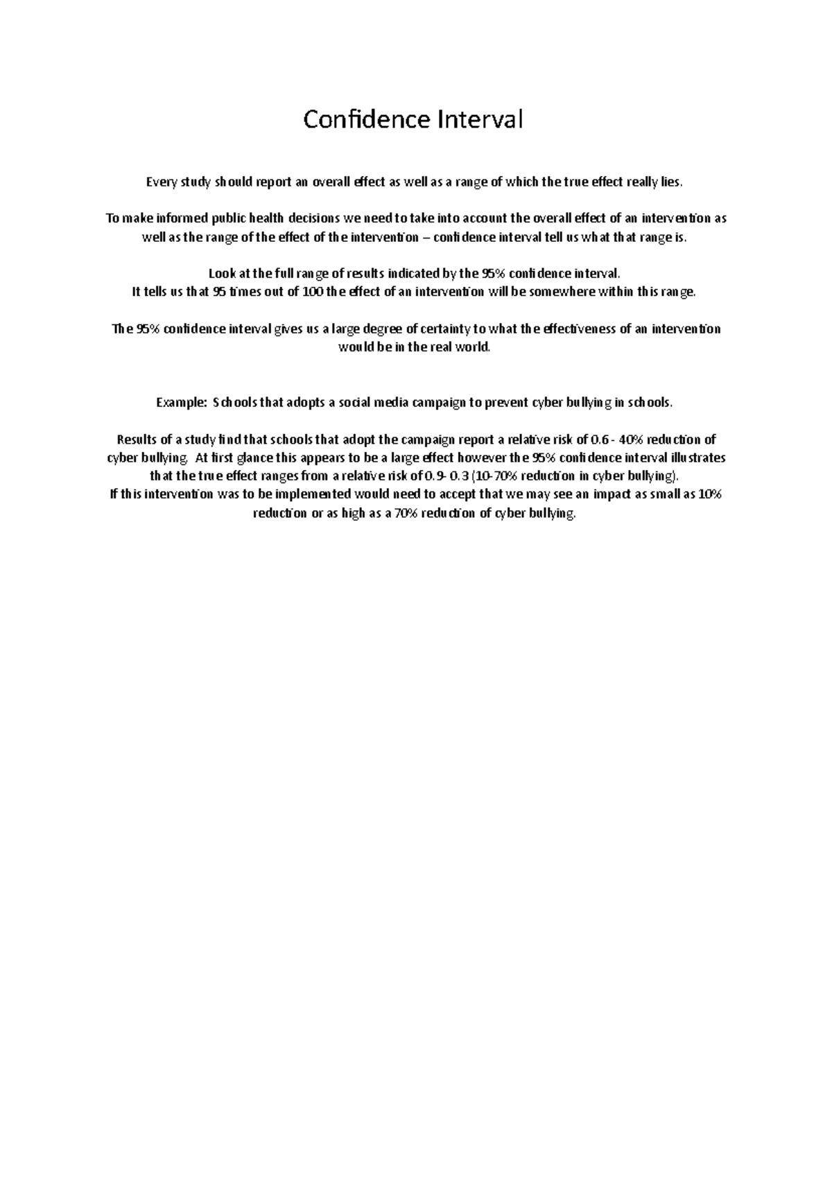 Confidence Interval - lecture notes - Confidence Interval Every study ...