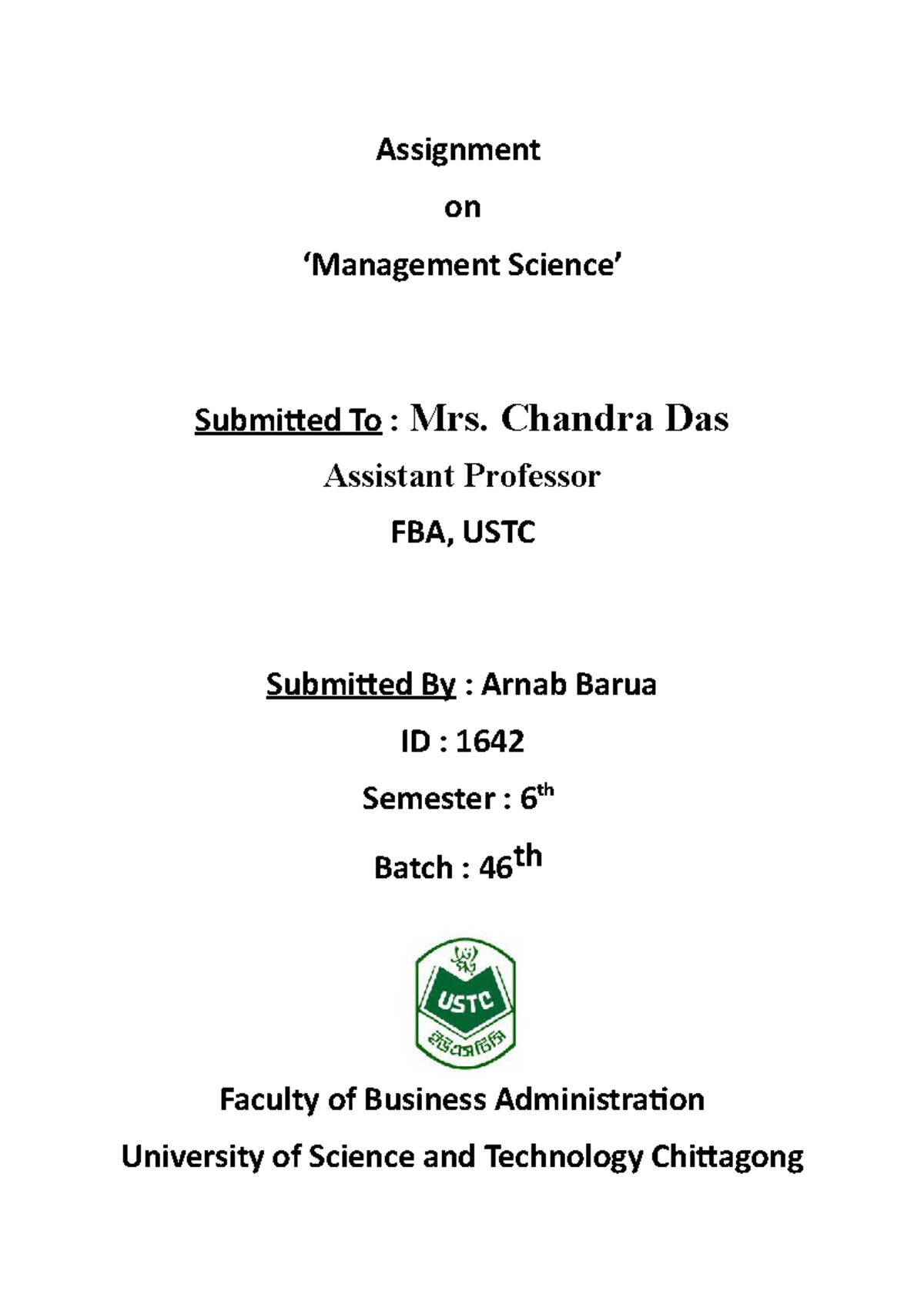 1642 - Marketing Management - Assignment on ‘Management Science ...